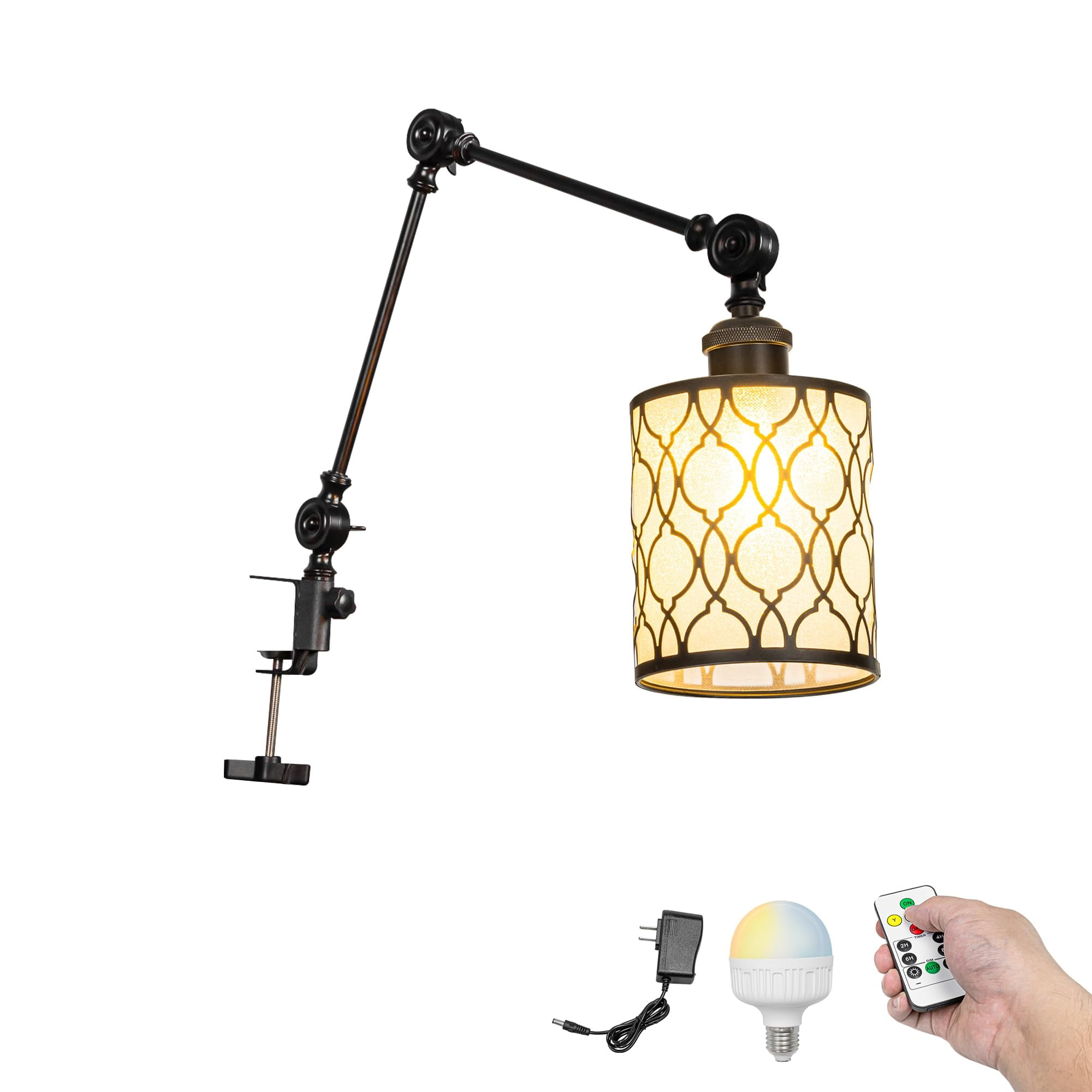 Kiven Battery Operated Clamp Light for Shelf, 1-Light Dimmable clip on light with Flexible Arm ...