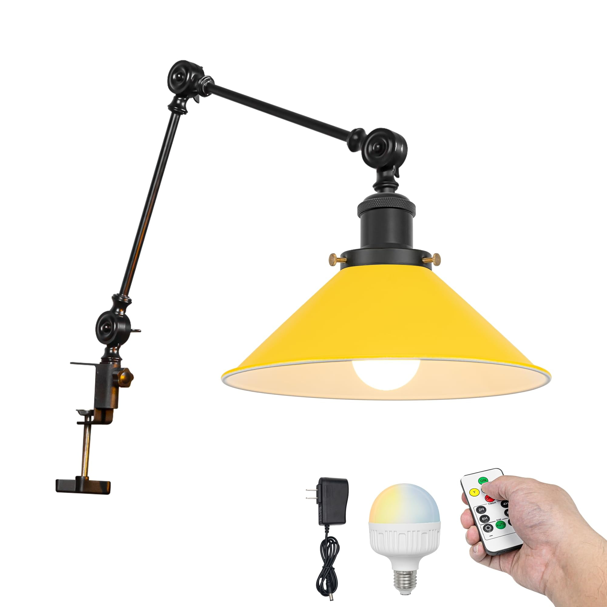 Kiven Battery Operated Clip-on Desk Lamp, 1-Light Dimmable Clip On ...