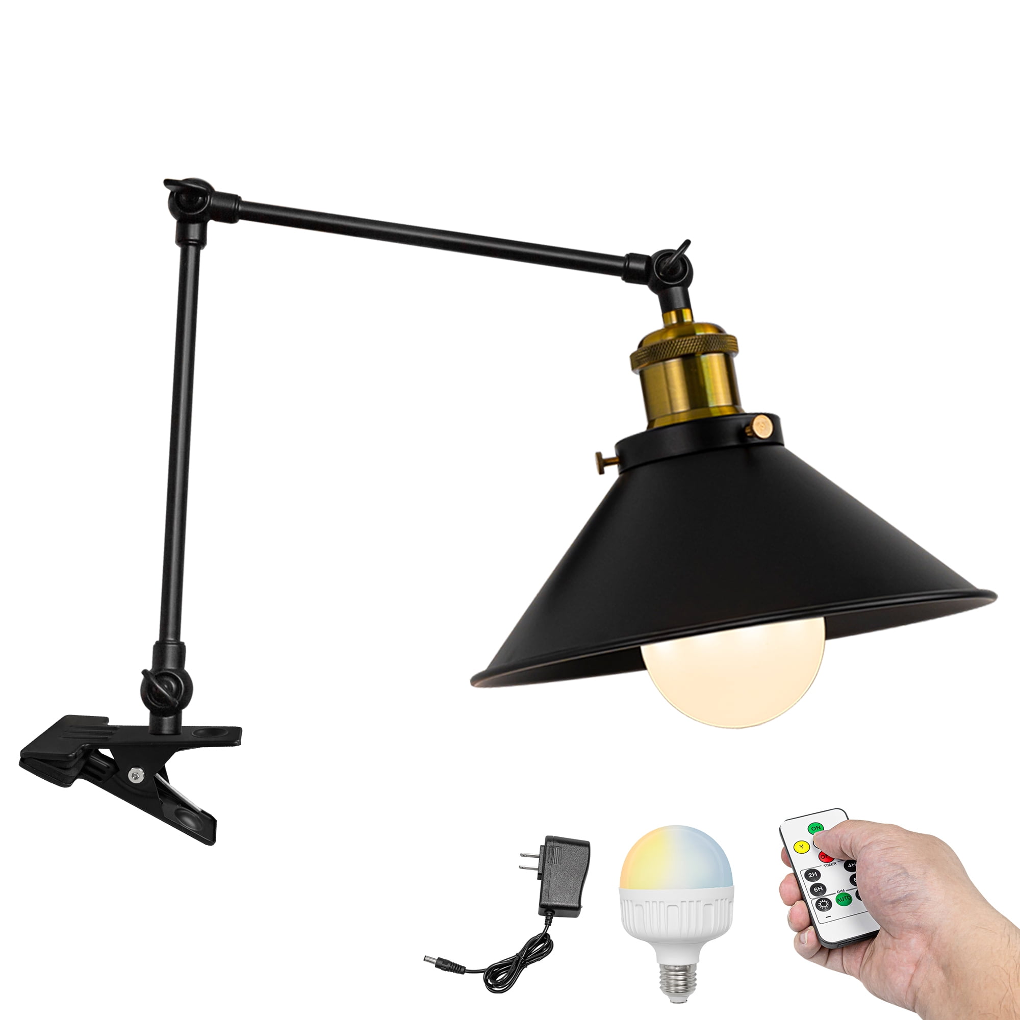 Kiven Battery Operated Clip-on Desk Lamp, 1-Light Dimmable Nightstand ...