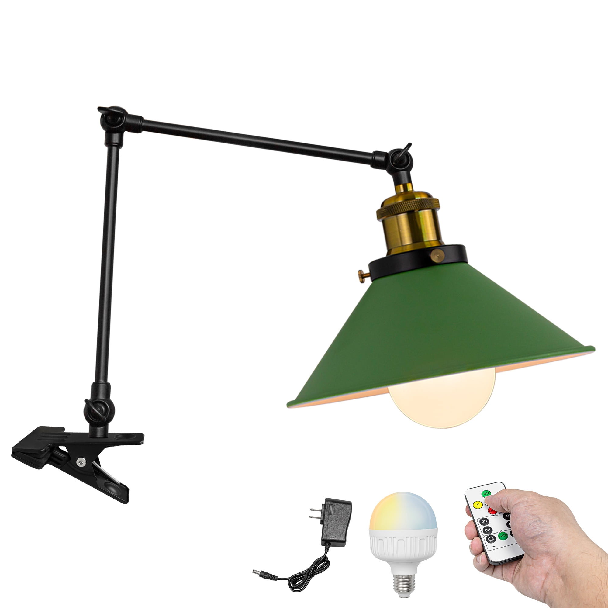 Kiven Battery Operated Clip-on Desk Lamp, 1-Light Dimmable Nightstand ...