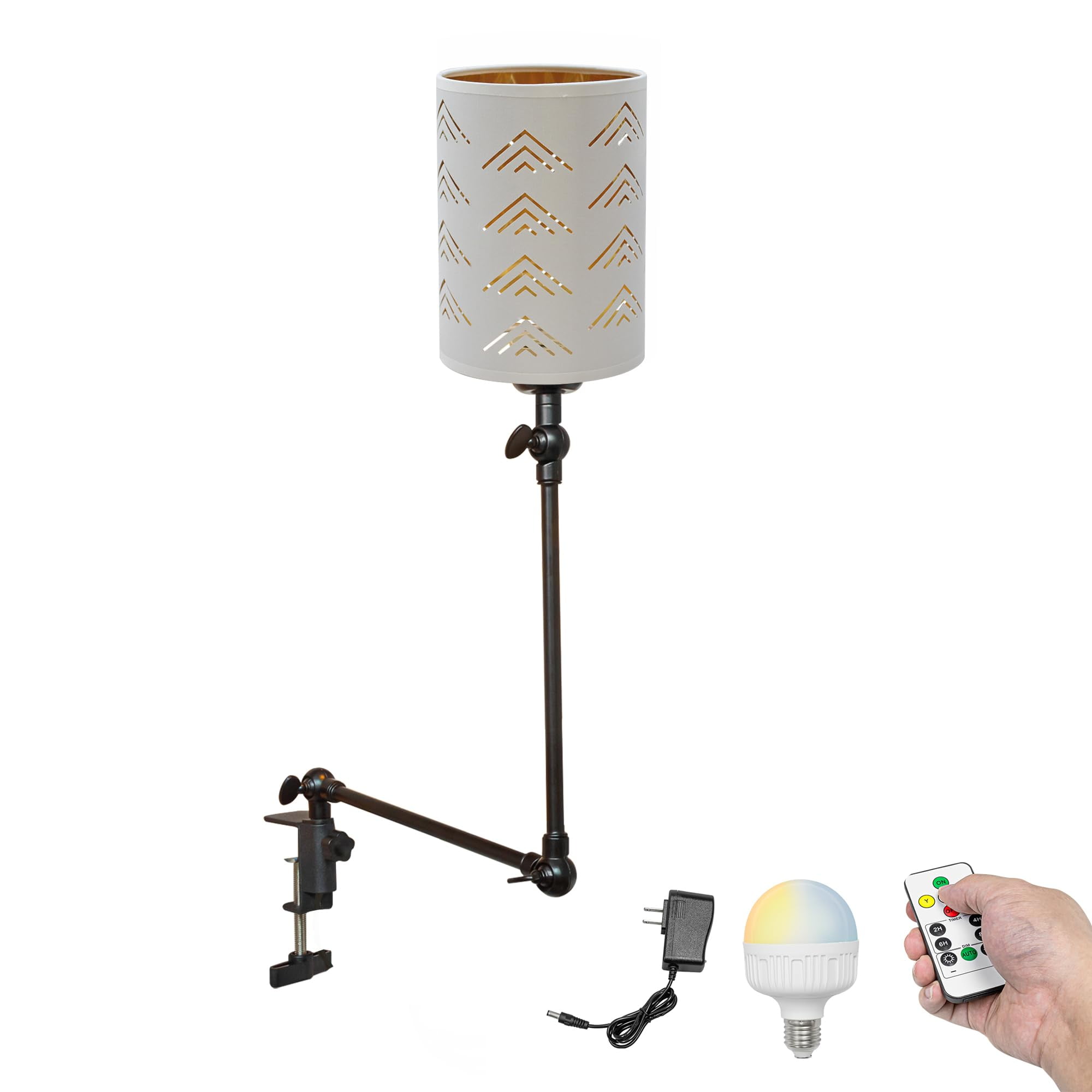 Kiven Battery Operated Clip-on Desk Lamp, 1-Light Dimmable Nightstand ...