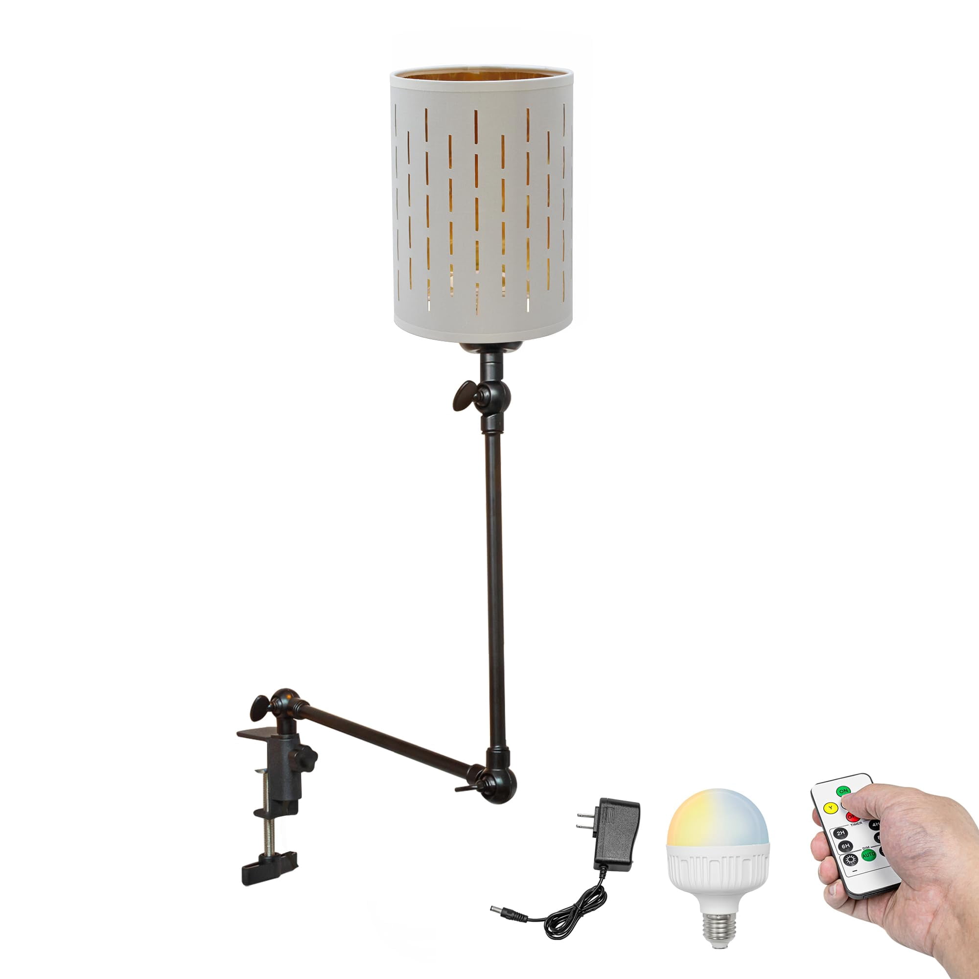 Kiven Battery Operated Clip-on Desk Lamp, 1-Light Dimmable Nightstand ...