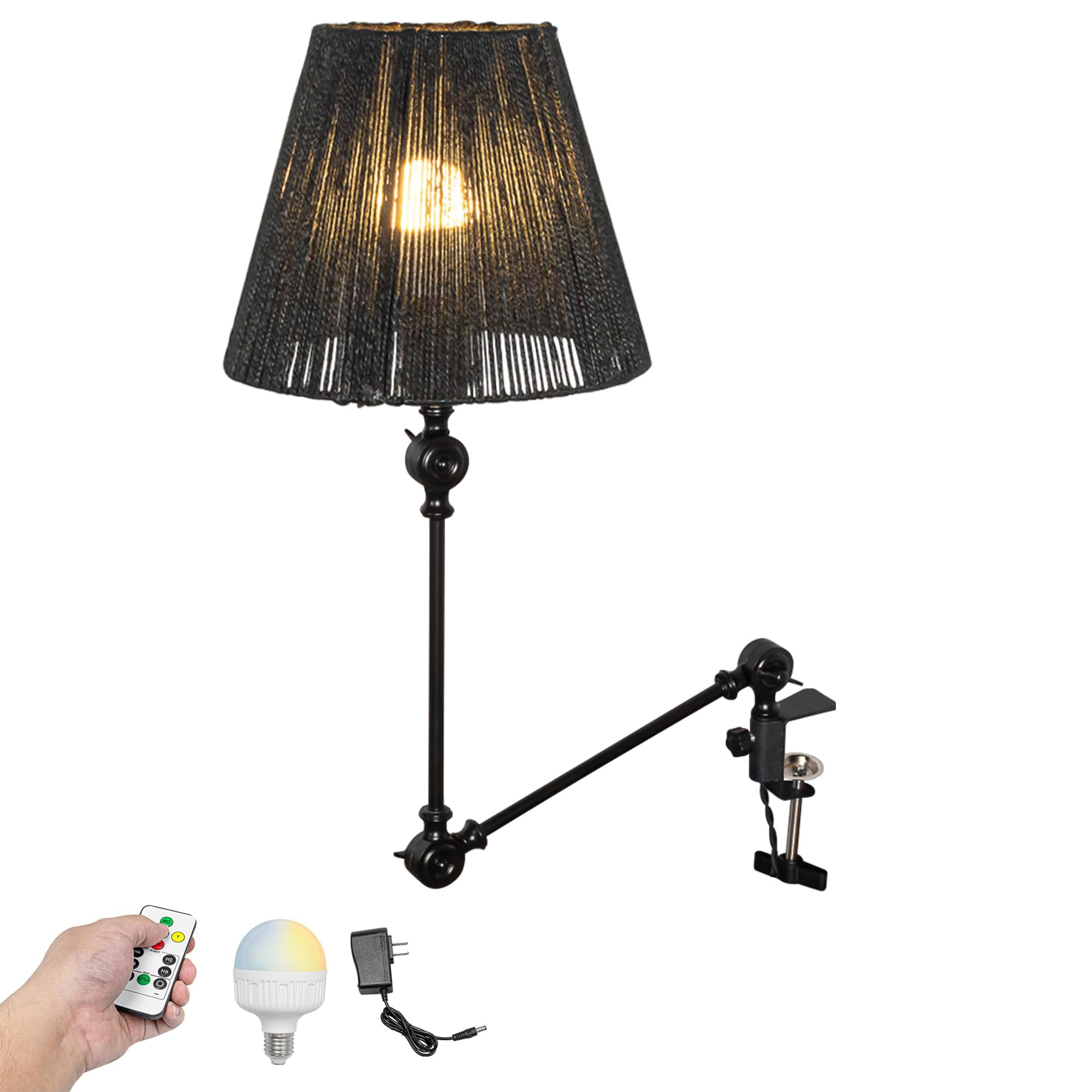Kiven Battery Operated Clip-on Desk Lamp, 1-Light Dimmable Nightstand ...