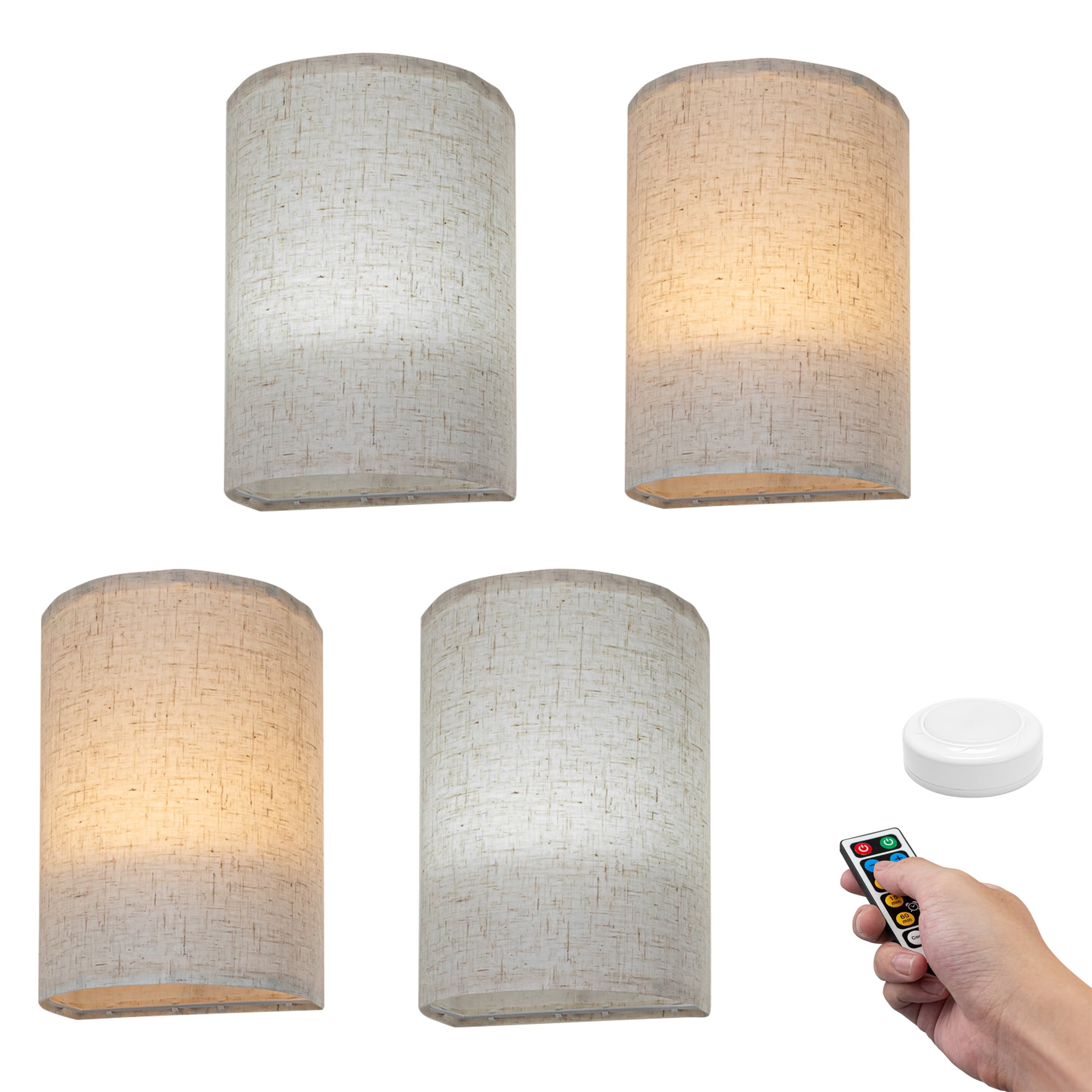 Kiven Battery Operated Corner Light with Remote, Fabric Lampshade, 4 ...