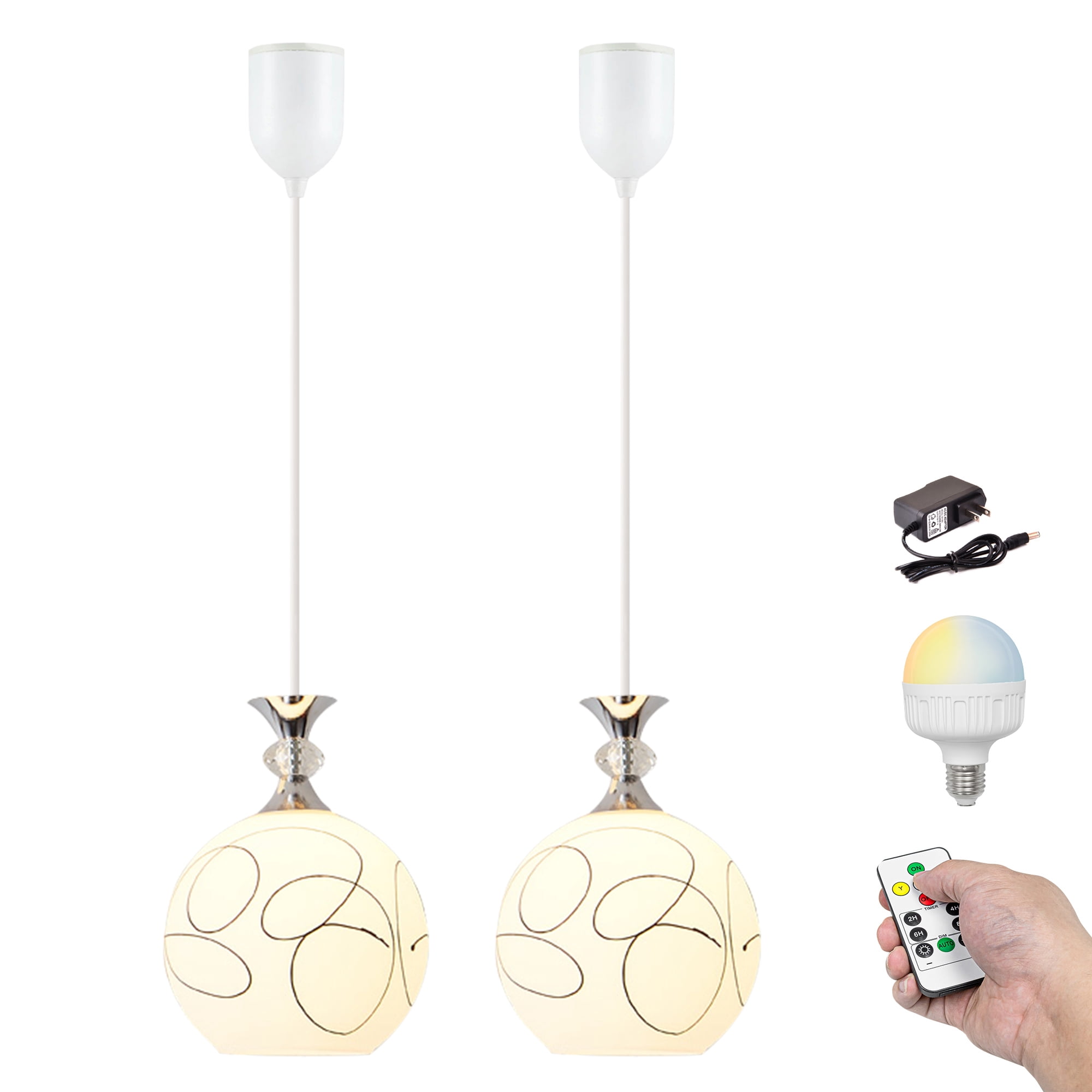 Kiven Battery Operated Modern Pendant Light with Remote, Timer ...