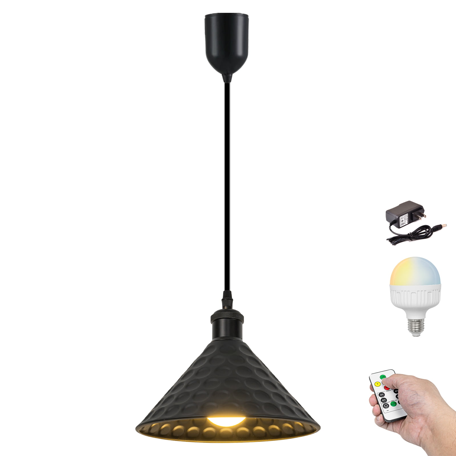 Kiven Battery Operated Pendant Light Adjustable Height,Dimmable Pendant ...