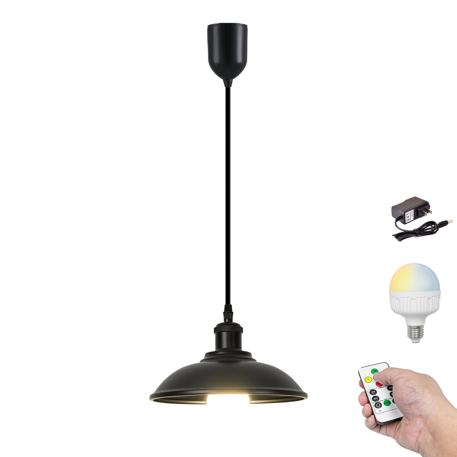Kiven Battery Operated Pendant Light Adjustable Height,Dimmable Pendant ...