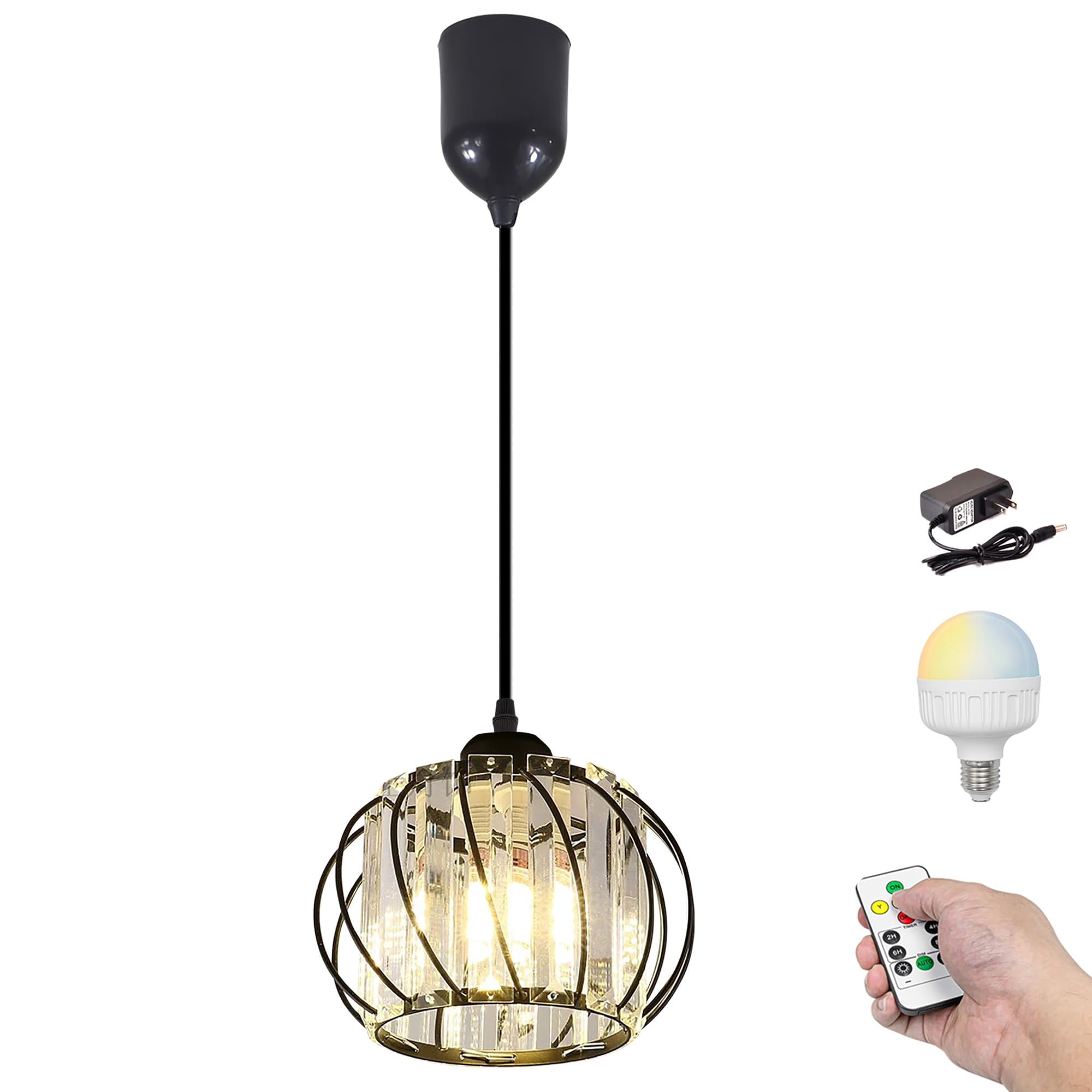 Kiven Battery Operated Pendant Light with Remote,1-Light Rechargeable ...
