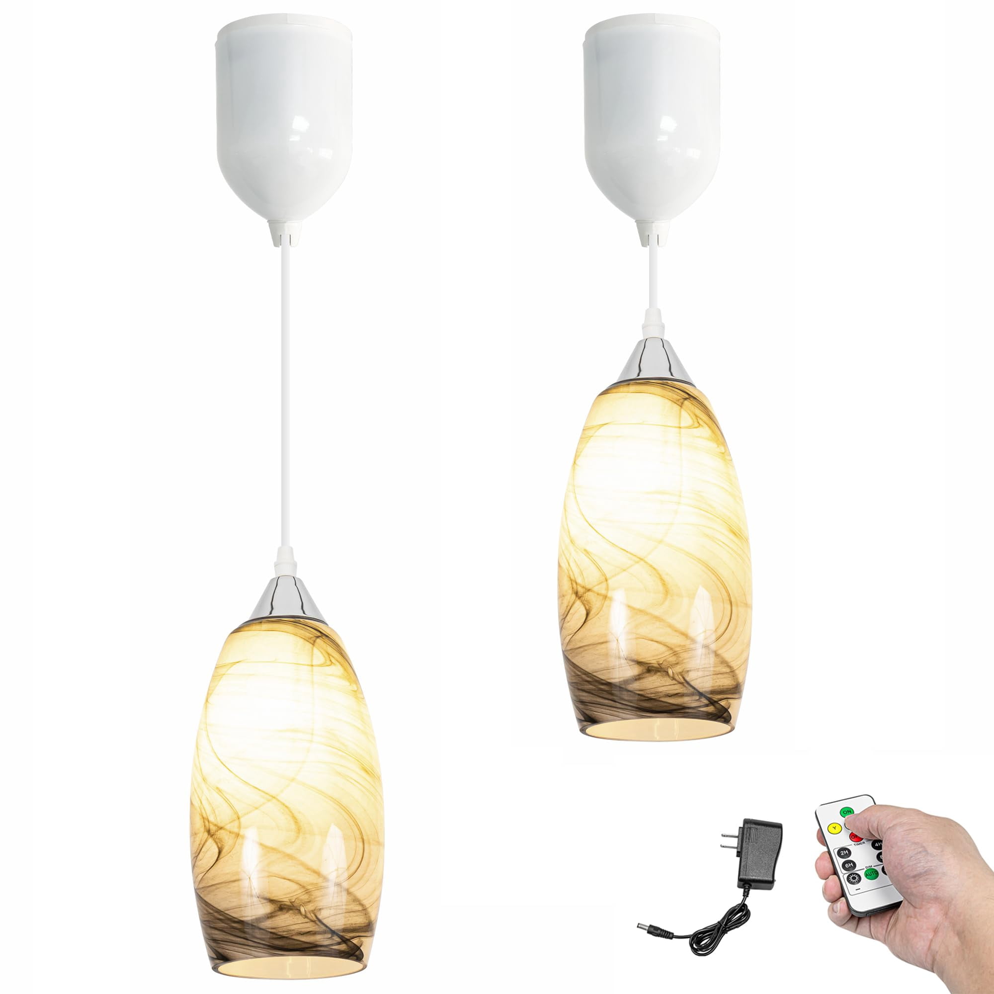 Kiven Battery Operated Pendant Light with Remote Control,Set of 2 ...