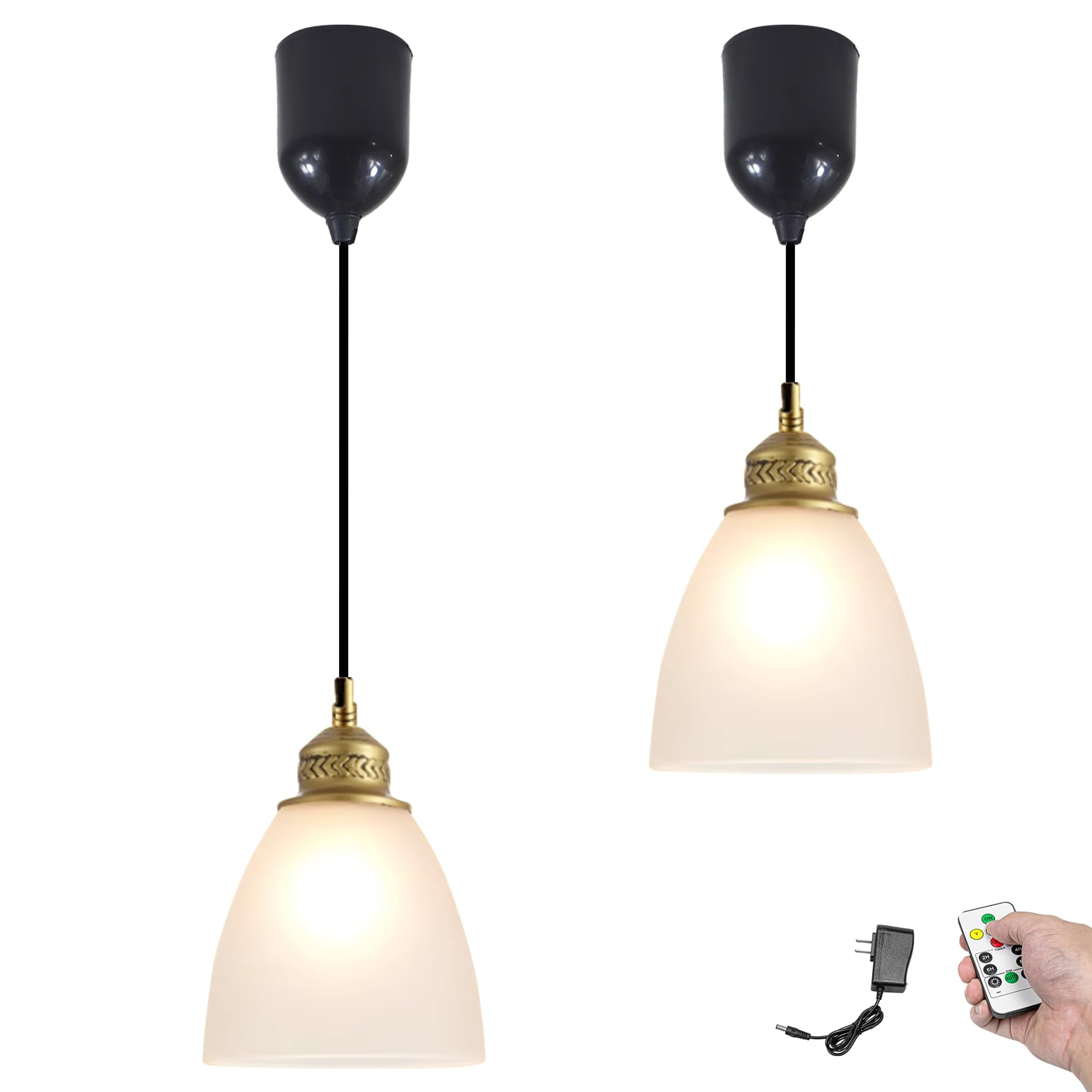 Kiven Battery Operated Pendant Light with Remote Control, Set of 2 ...