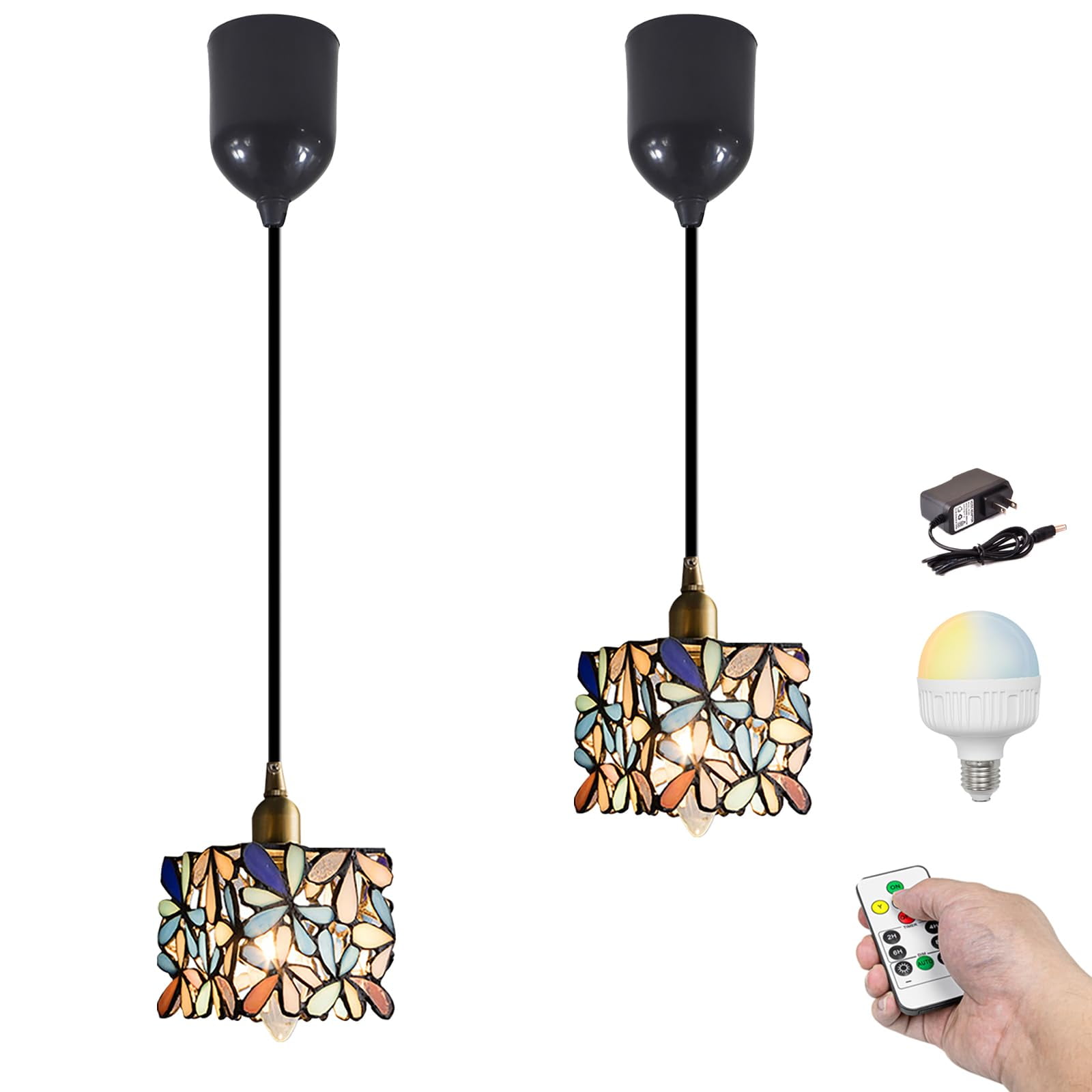 Kiven Battery Operated Pendant Light with Remote Control,Set of 2 ...
