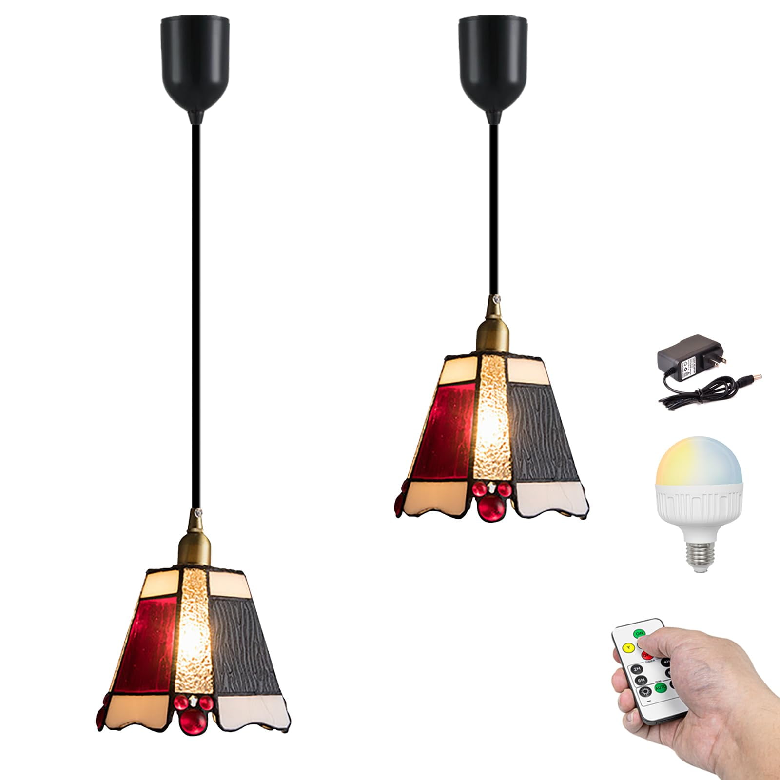 Kiven Battery Operated Pendant Light with Remote Control,Set of 2 ...