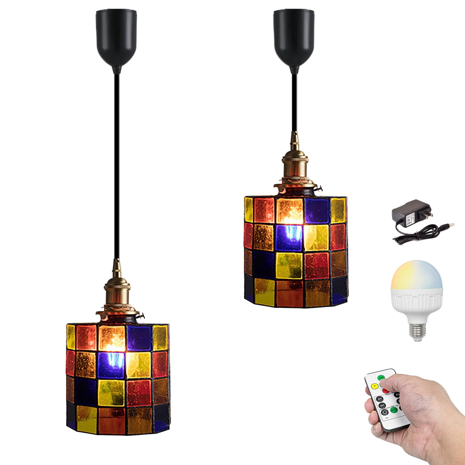 Kiven Battery Operated Pendant Light with Remote Control,Set of 2 ...