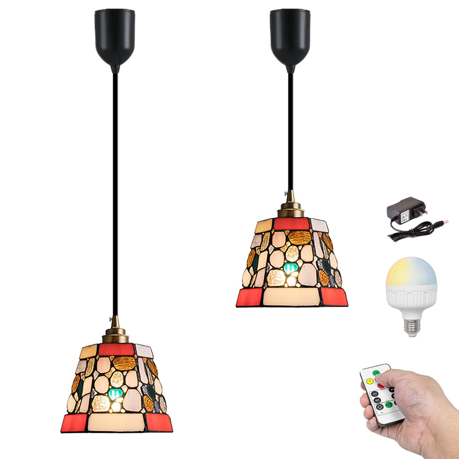 Kiven Battery Operated Pendant Light with Remote Control,Set of 2 ...