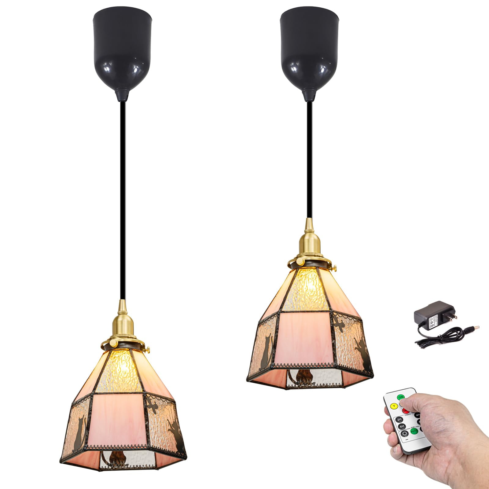 Kiven Battery Operated Pendant Light with Remote Control,Set of 2 ...
