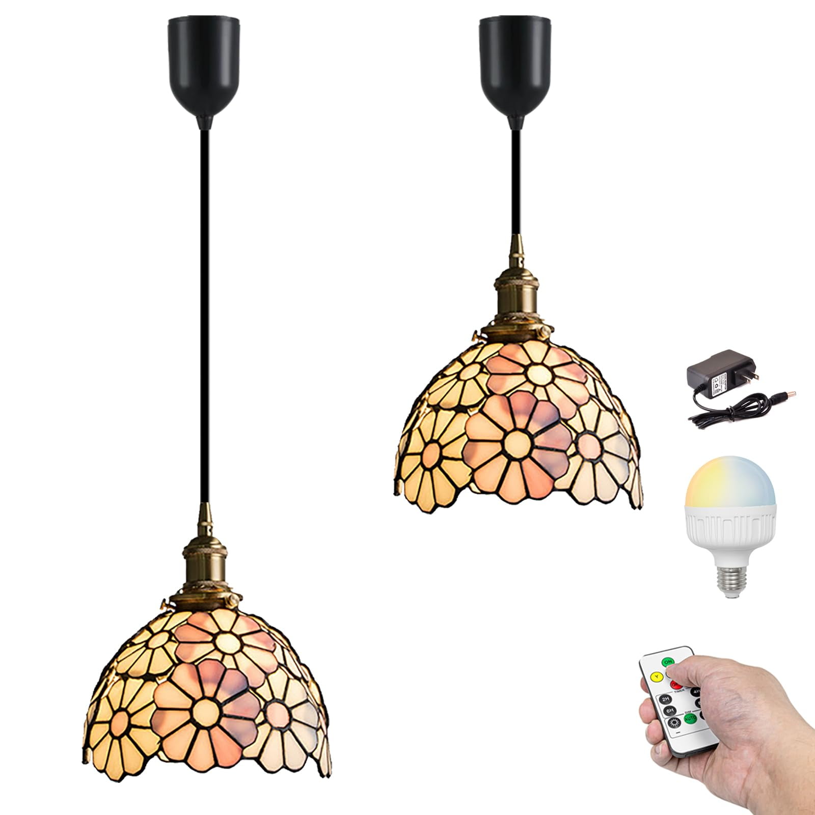 Kiven Battery Operated Pendant Light with Remote, Rechargeable Hanging ...