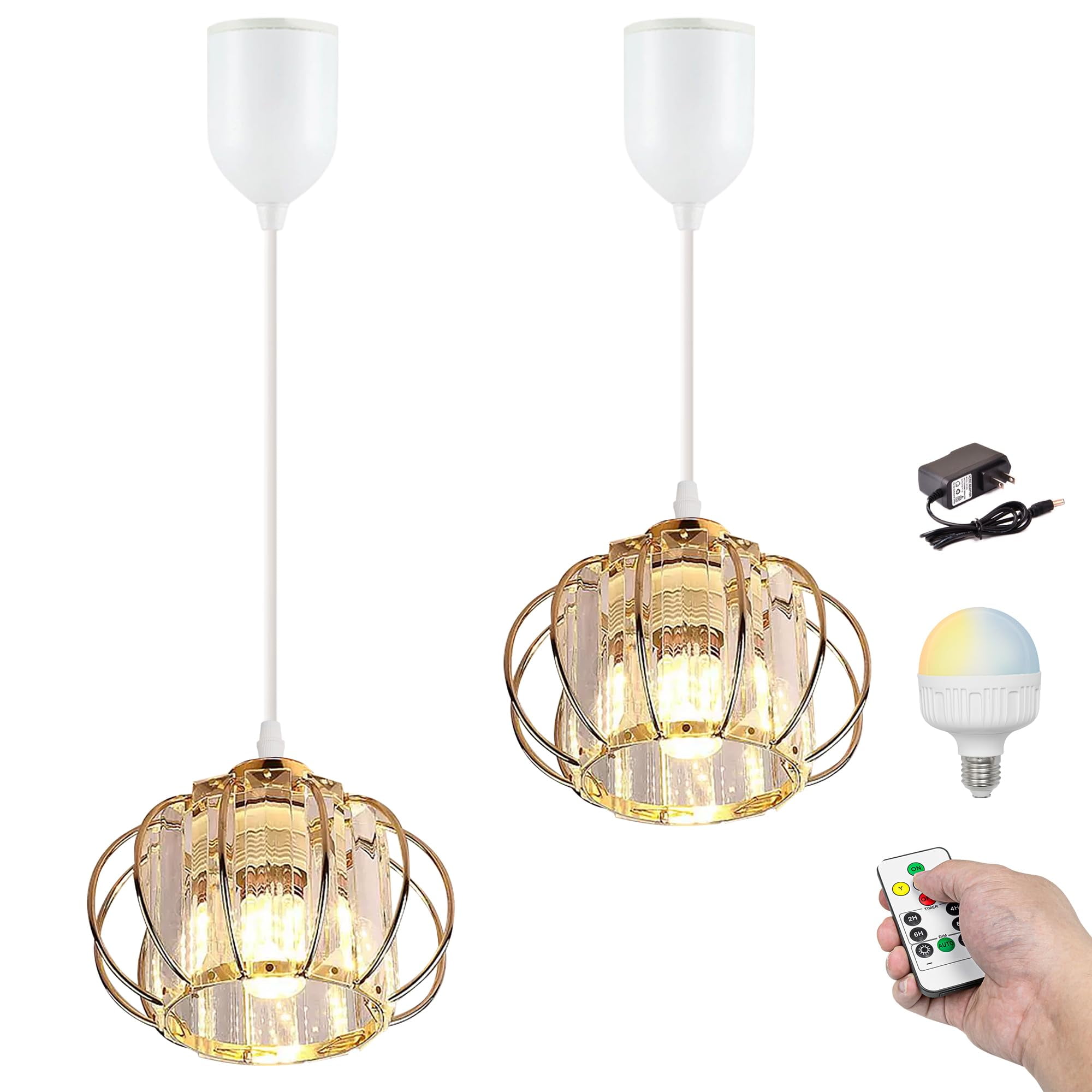 Kiven Battery Operated Pendant Light with Remote,Set of 2 Rechargeable ...