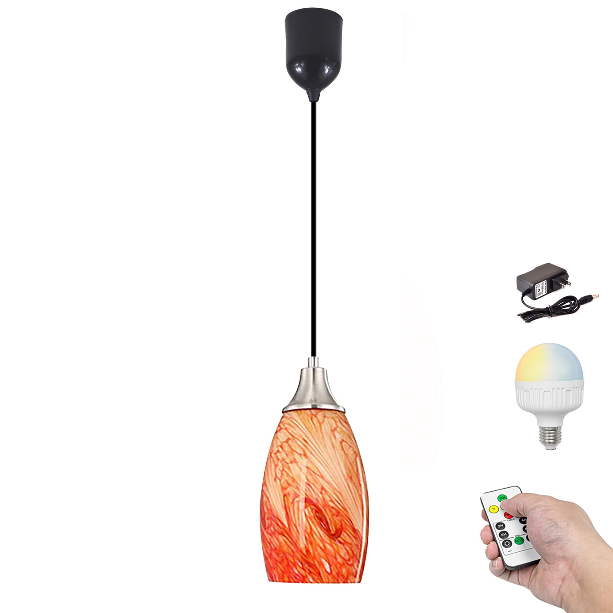 Kiven Battery Operated Pendant Light with Remote, Timer, Dimmable ...