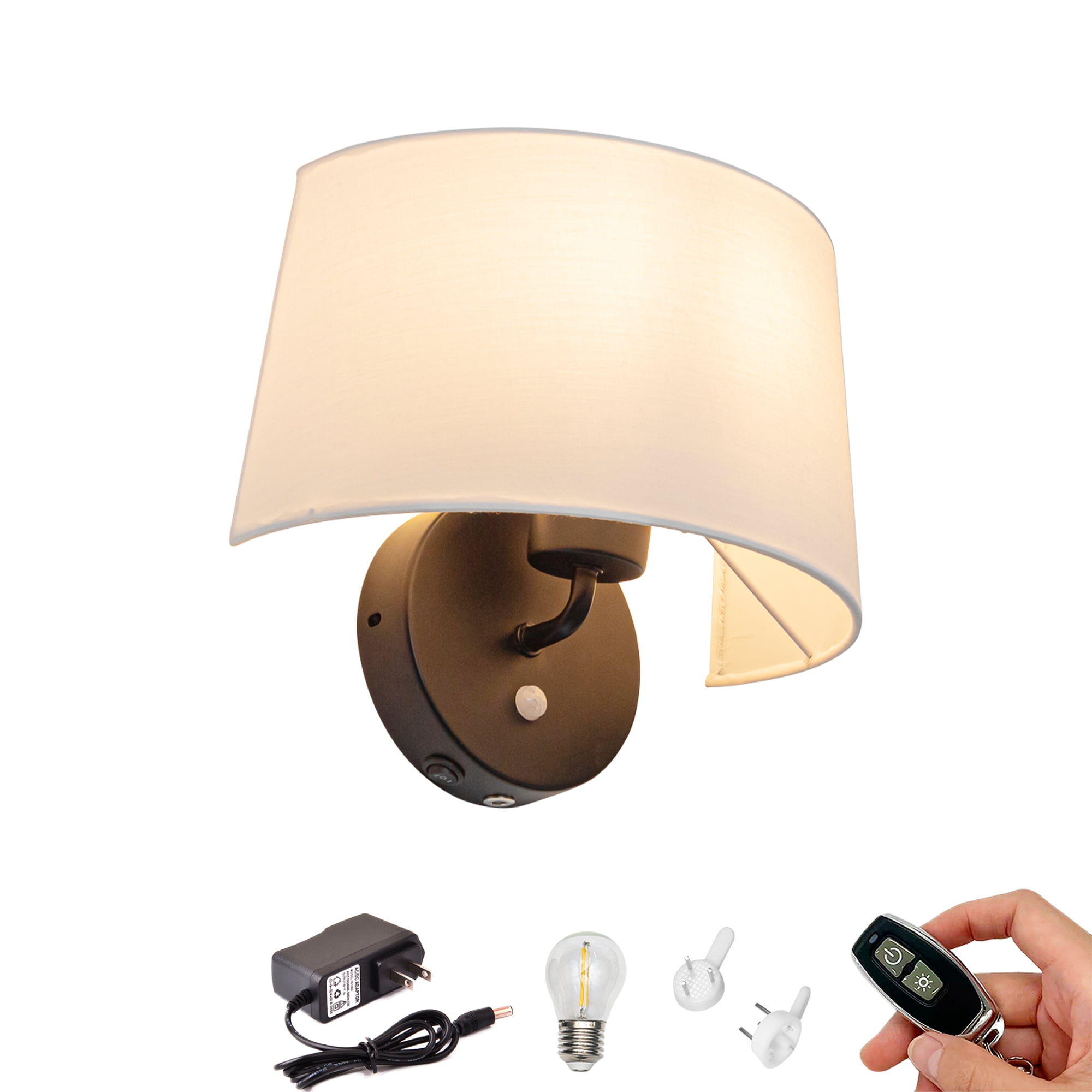 Kiven Battery Operated Wall Lamp, Auto ON/OFF, Modern Fabric Sconce ...