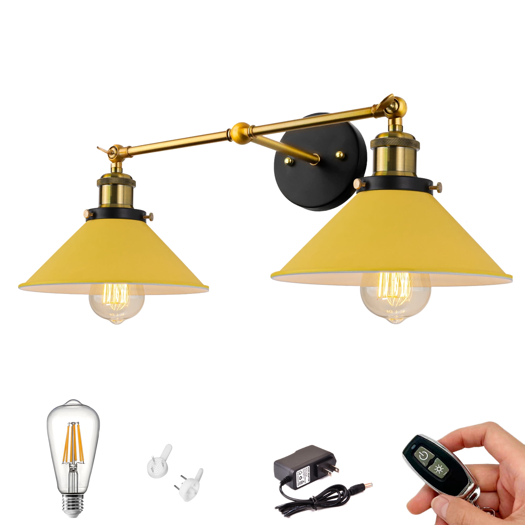 Kiven Battery Operated Wall Lamp, Industrial Black Wall Sconces, Warm ...