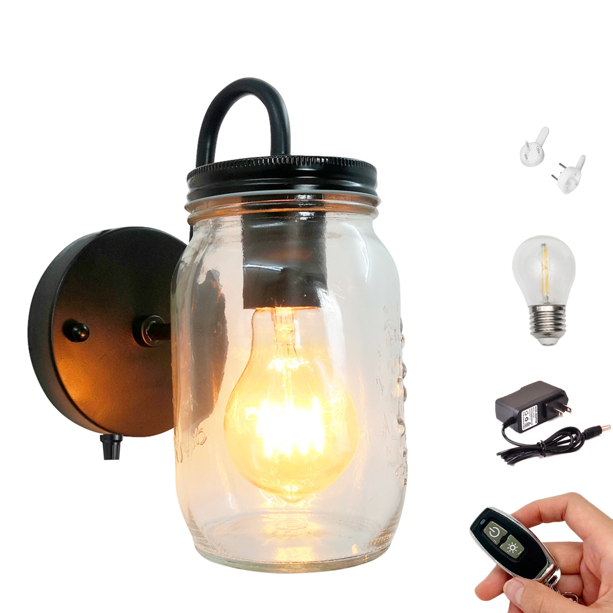 Kiven Battery Operated Wall Lamp, Industrial Mason Jar Wall Sconces ...