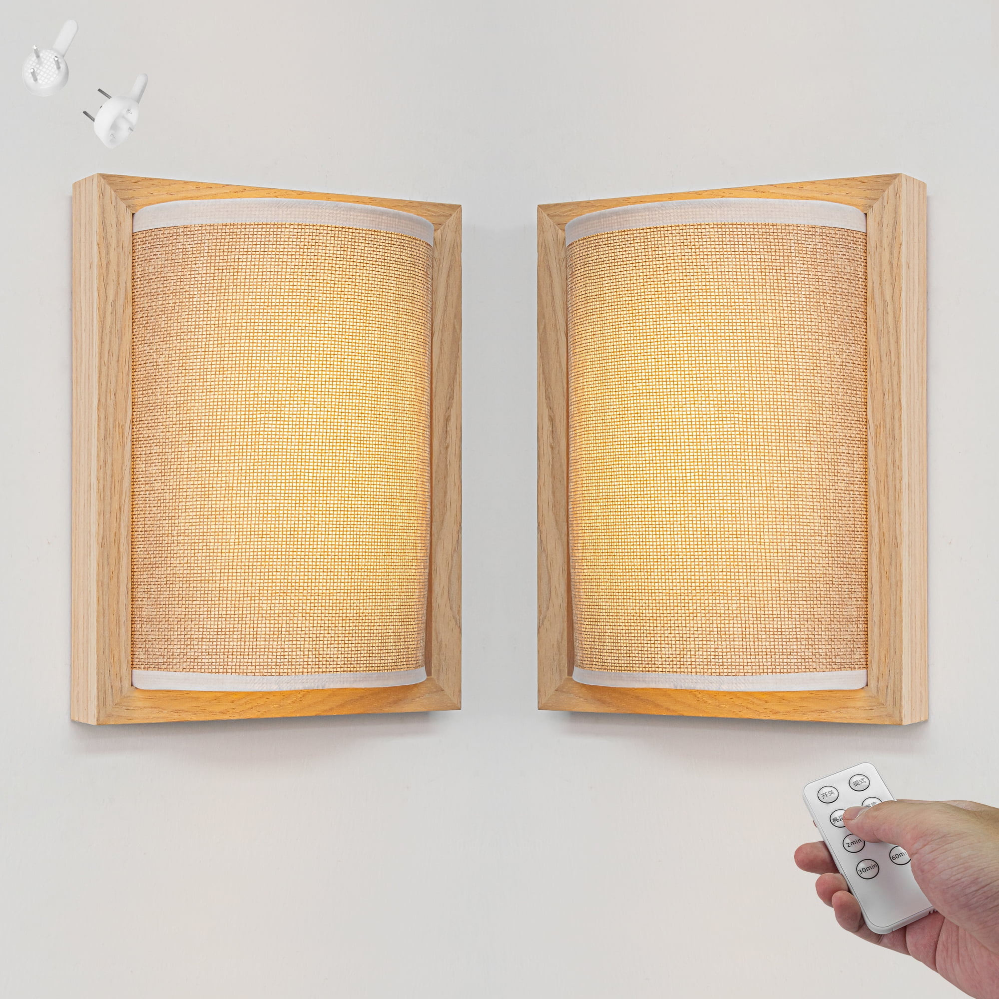 Kiven Battery Operated Wall Sconces with Remote Control,Fabric Battery ...