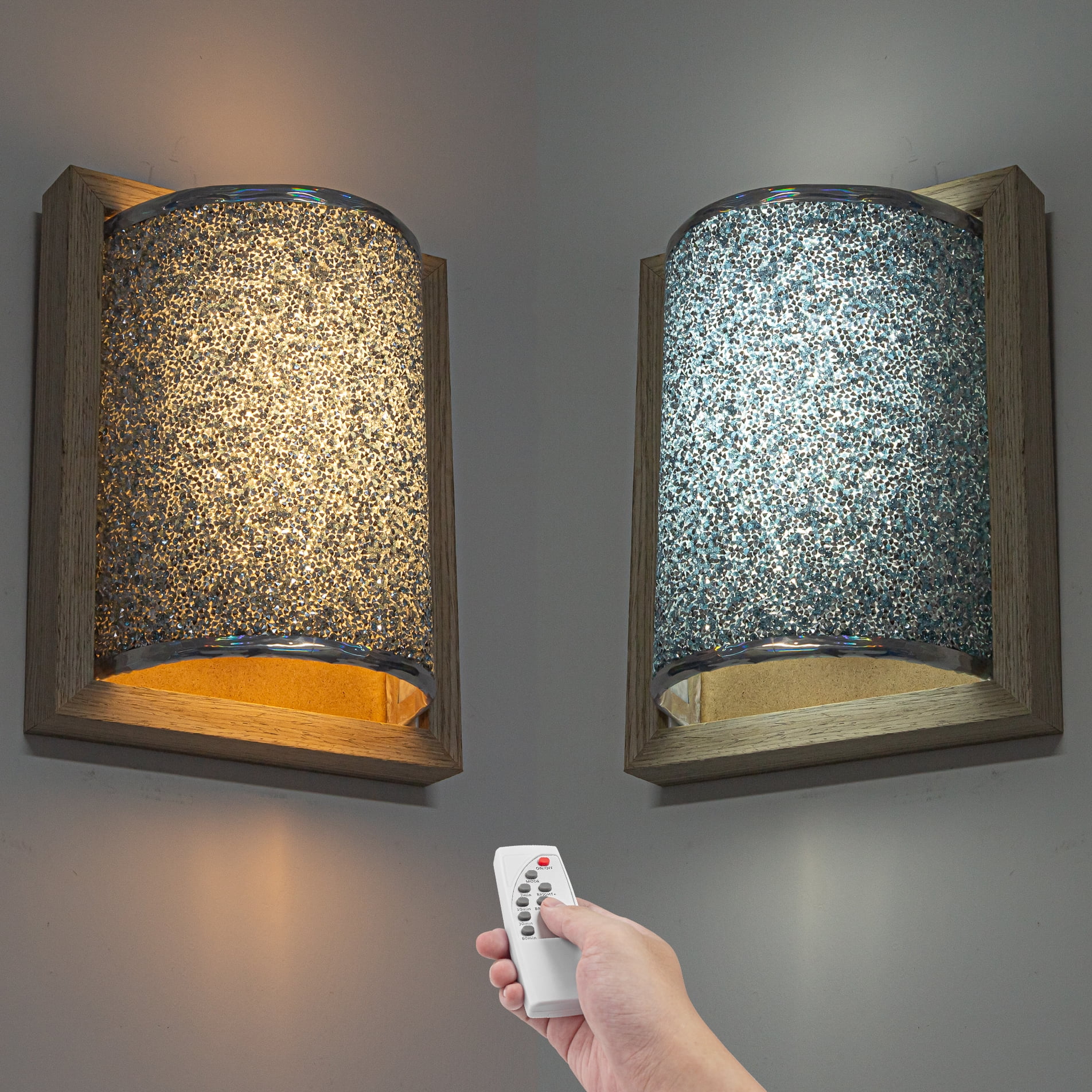 Kiven Battery Operated Wall Sconces with Remote Control,Rechargeable Rhinestones Glam Wall ...