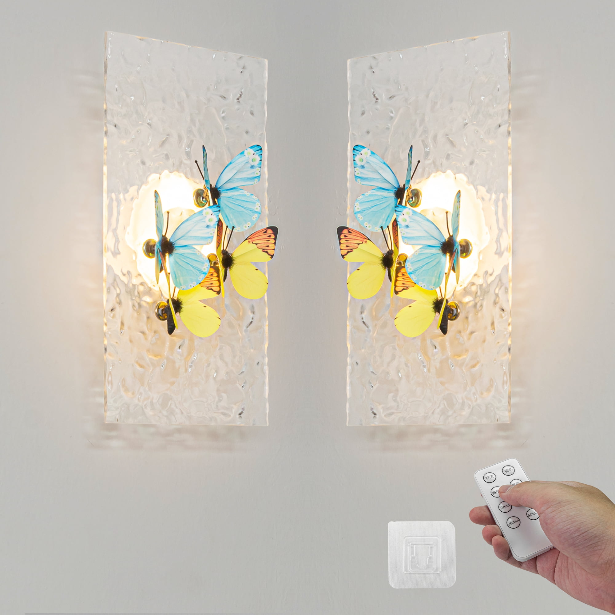 Kiven Battery Operated Wall Sconces with Remote Control,Yellow & Blue Butterfly Wall Sconces,Set ...