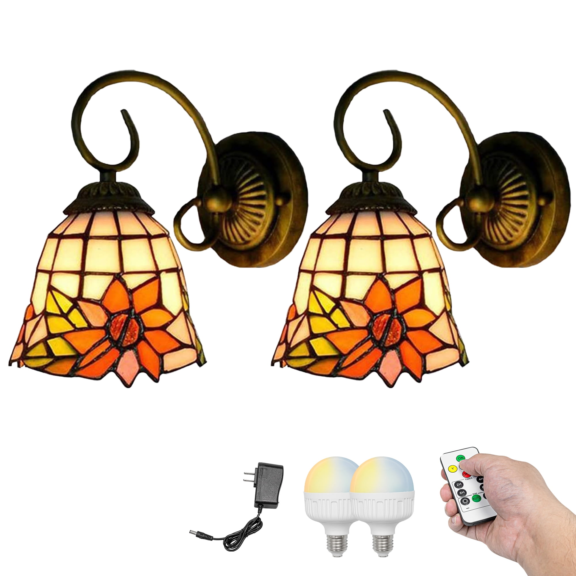 Kiven Battery Operated Wall Sconces, Tiffany Style Wall Lights with ...