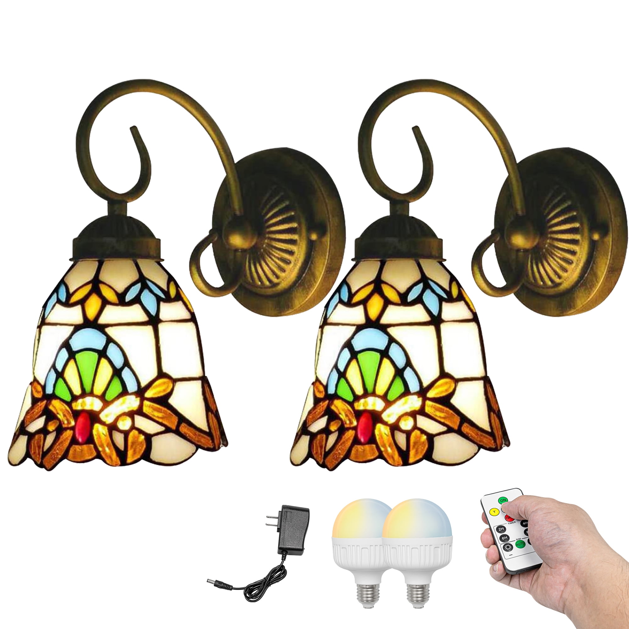 Kiven Battery Operated Wall Sconces, Tiffany Style Wall Lights with ...