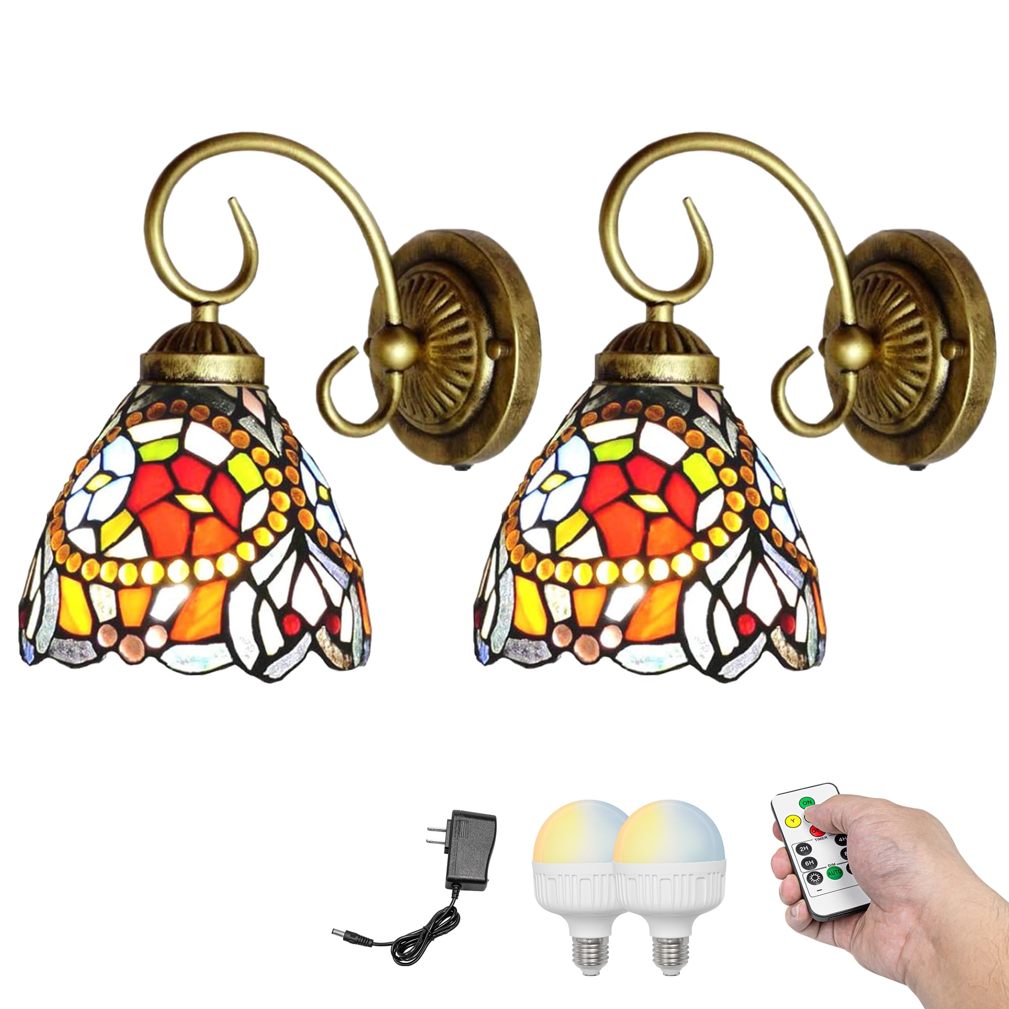 Kiven Battery Operated Wall Sconces, Tiffany Style Wall Lights with ...