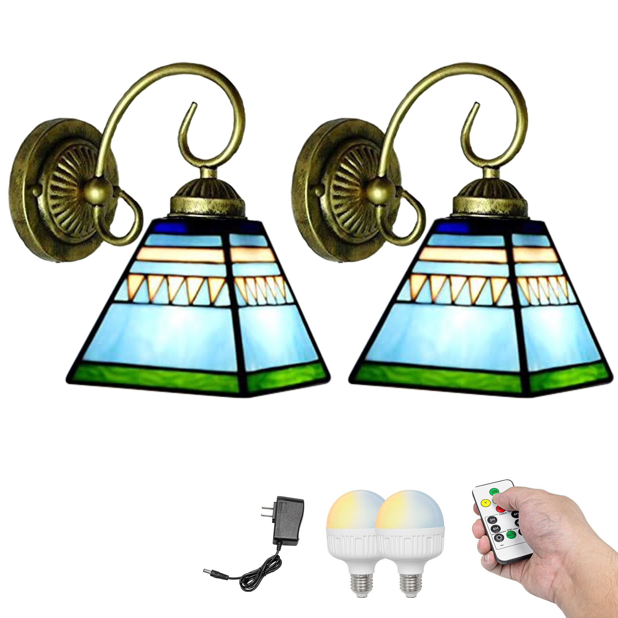 Kiven Battery Operated Wall Sconces, Tiffany Style Wall Lights with ...