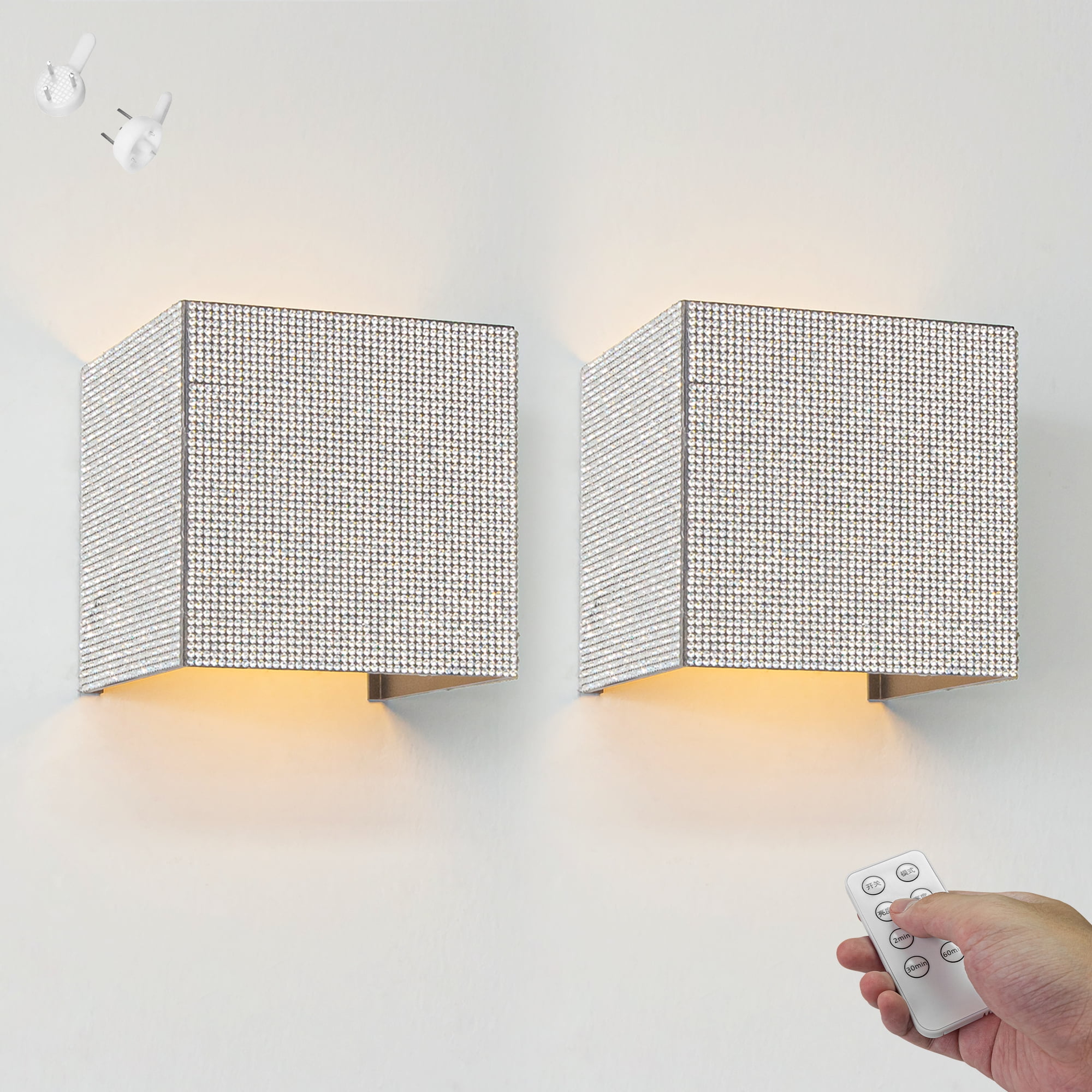 Kiven Battery Operated Wall Sconces with Remote Control,Rhinestones Glam Battery Wall Sconces ...