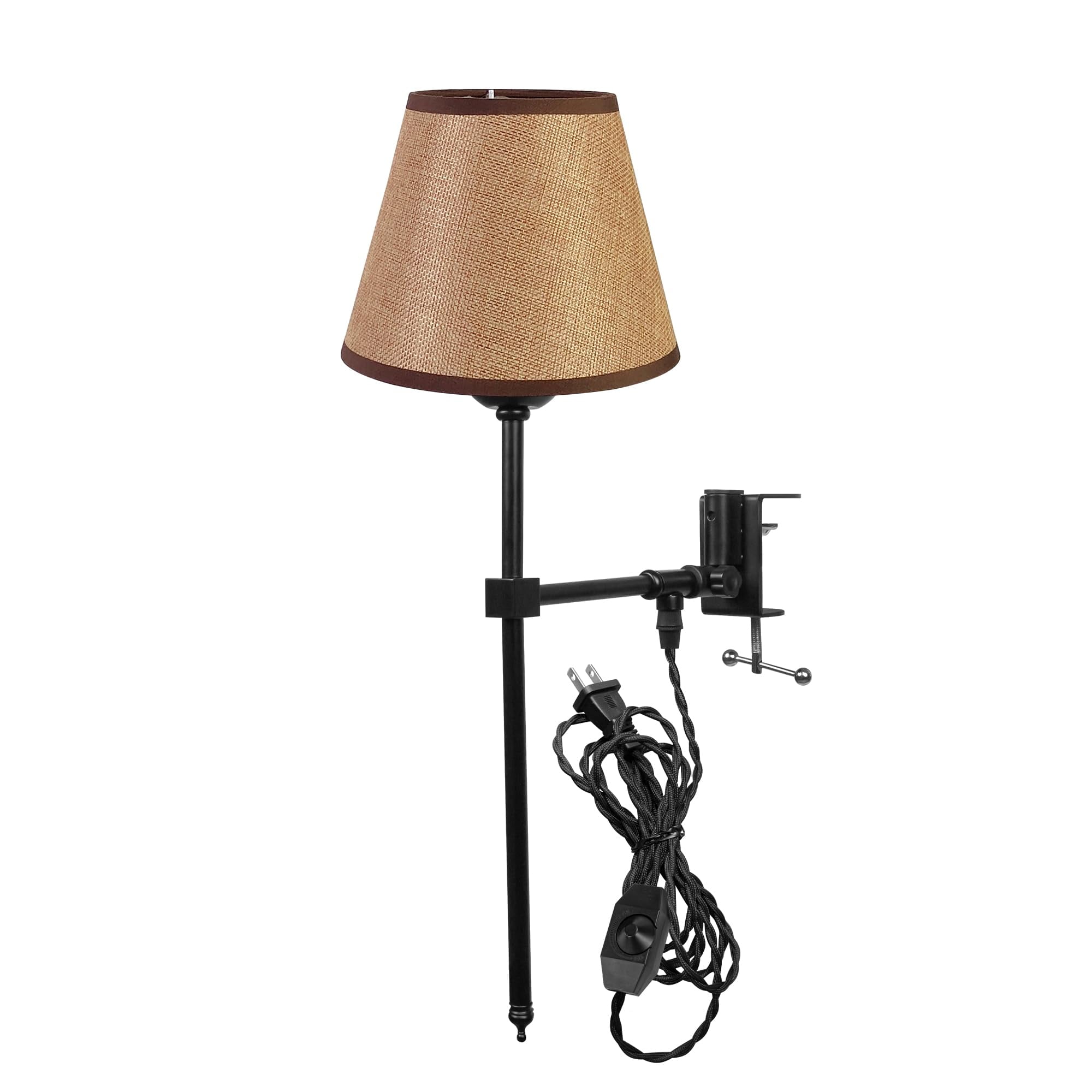 Kiven Clip Lamp, 1 Pack Farmhouse Clamp Lamp with Brown Linen Lampshade ...