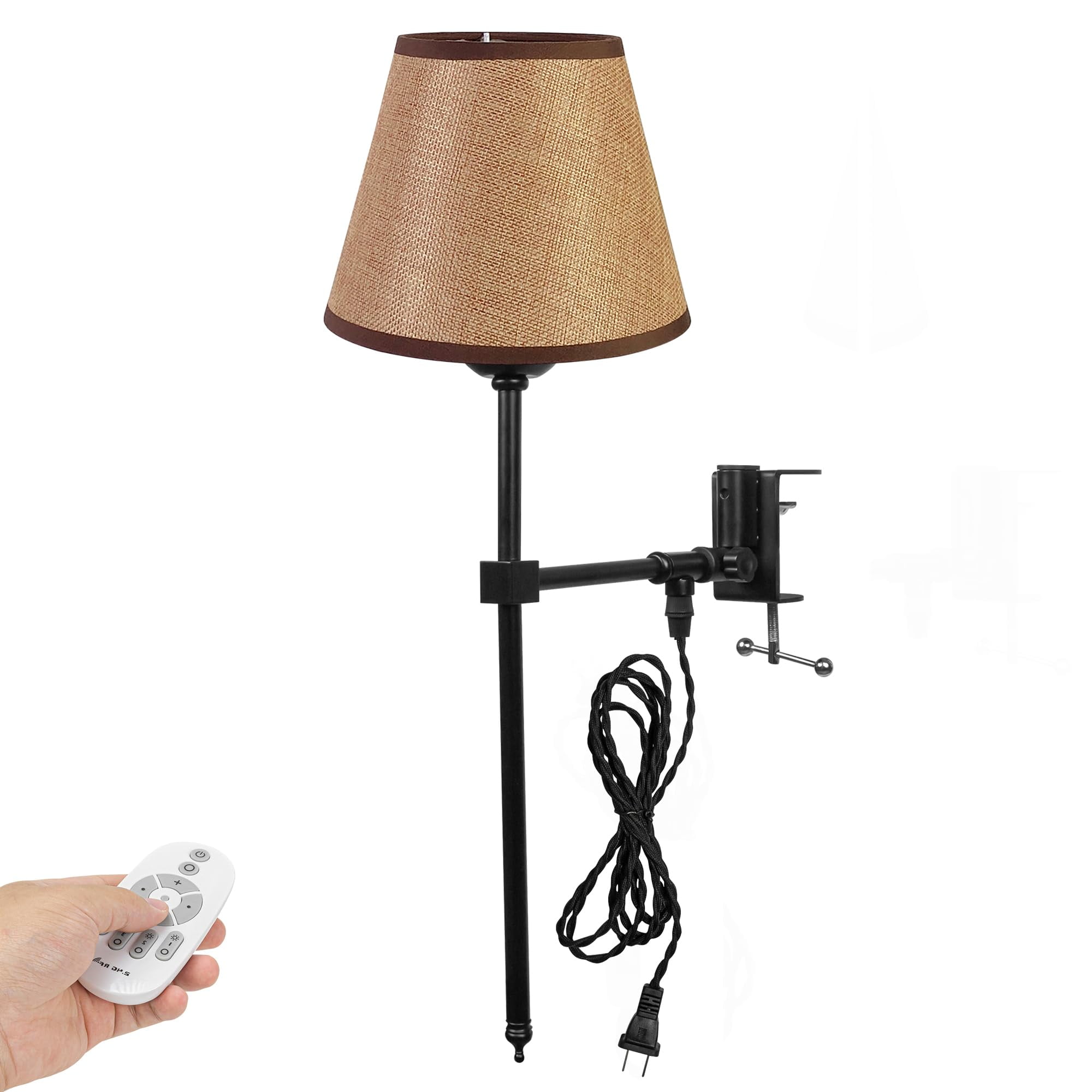 Kiven Clip Lamp, 1 Pack Farmhouse Clamp Lamp with Brown Linen Lampshade ...