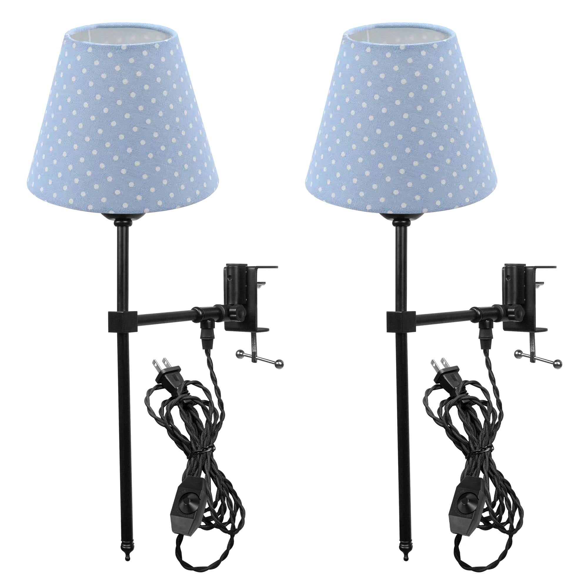 Kiven Clip Lamp, 2 Pack Farmhouse Clamp Lamp with Blue Fabric Lampshade ...