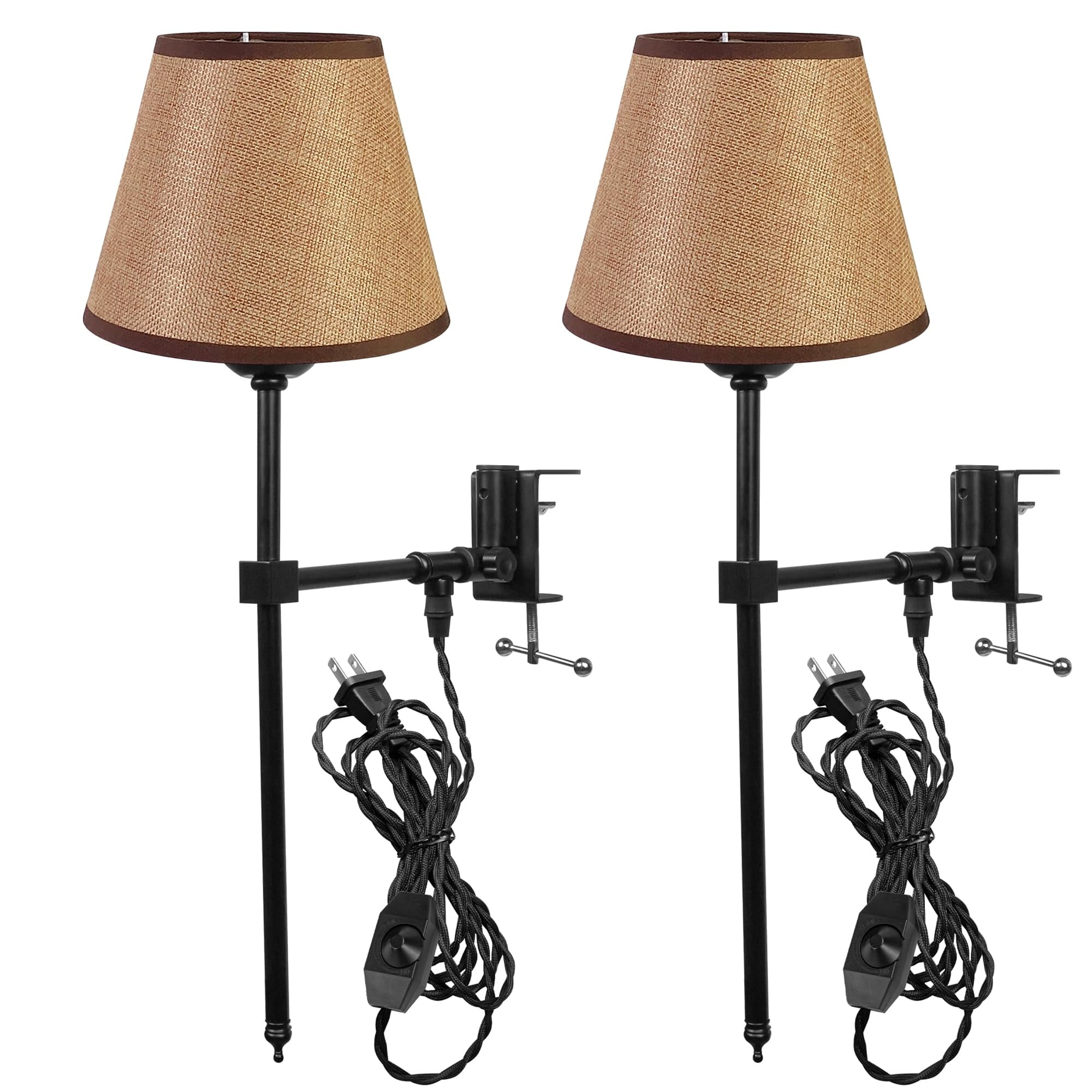 Kiven Clip Lamp, 2 Pack Farmhouse Clamp Lamp with Brown Linen Lampshade ...