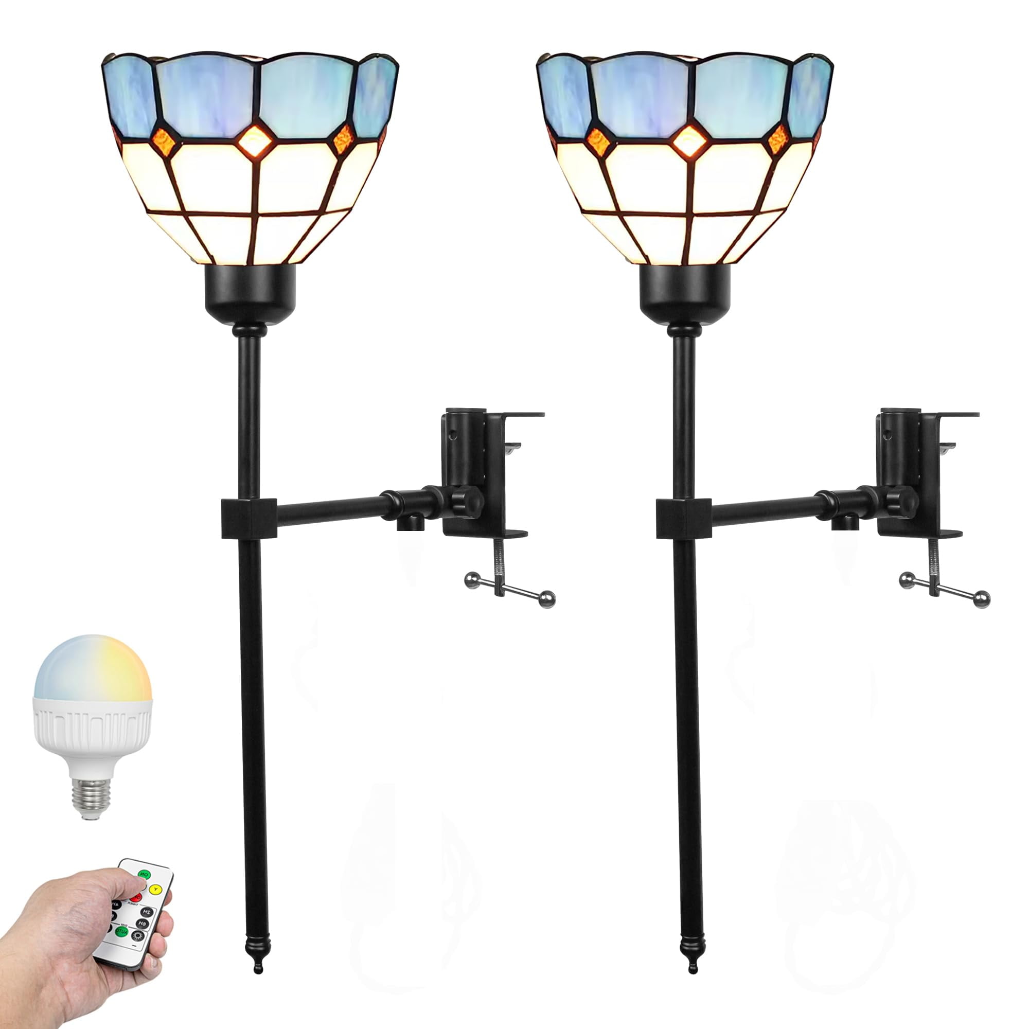 Kiven Clip Lamp Battery Operated, 2 Pack Farmhouse Clamp Lamp with Blue ...