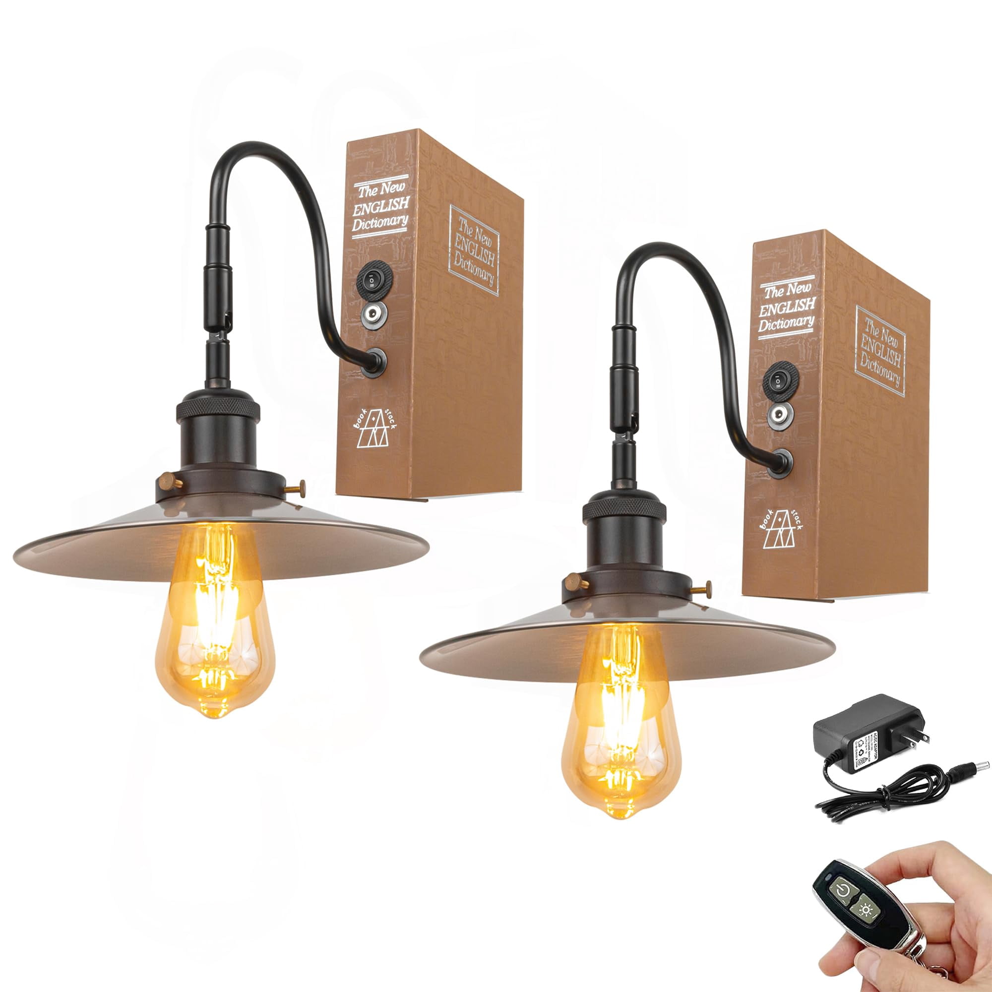 Kiven Cordless Bookshelf Lamp, Set of 2 Rechargeable Bookcase Lighting ...