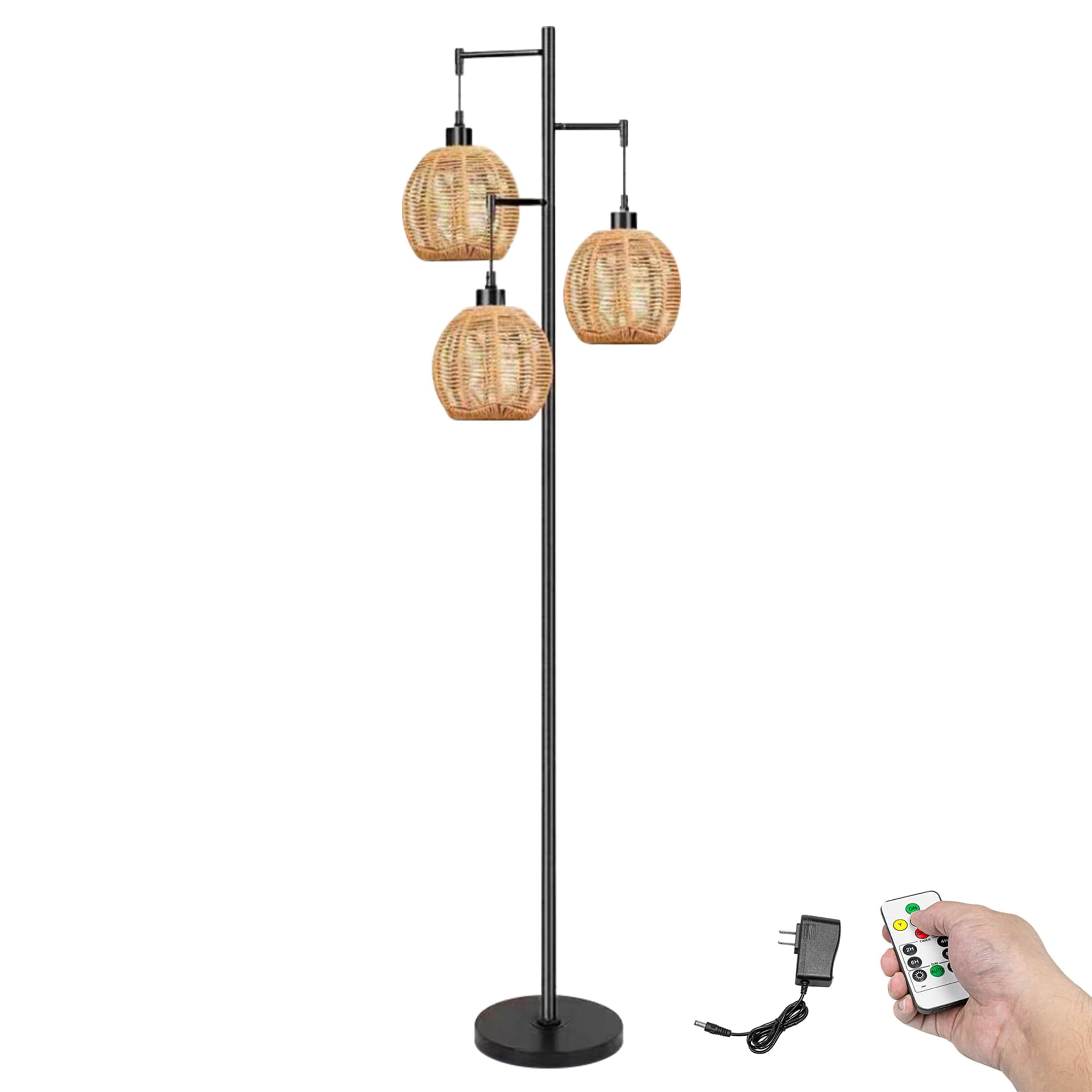 Kiven Cordless Dimmable Floor Lamp, Boho Rattan Standing Lamp with ...