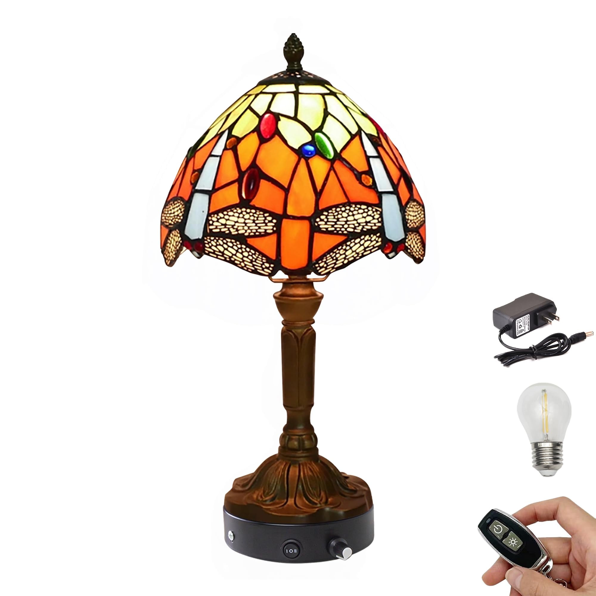 Kiven Cordless Table Lamp,1-Light Dimmable Bedside Lamps for Nightstand with Glass Lampshade ...