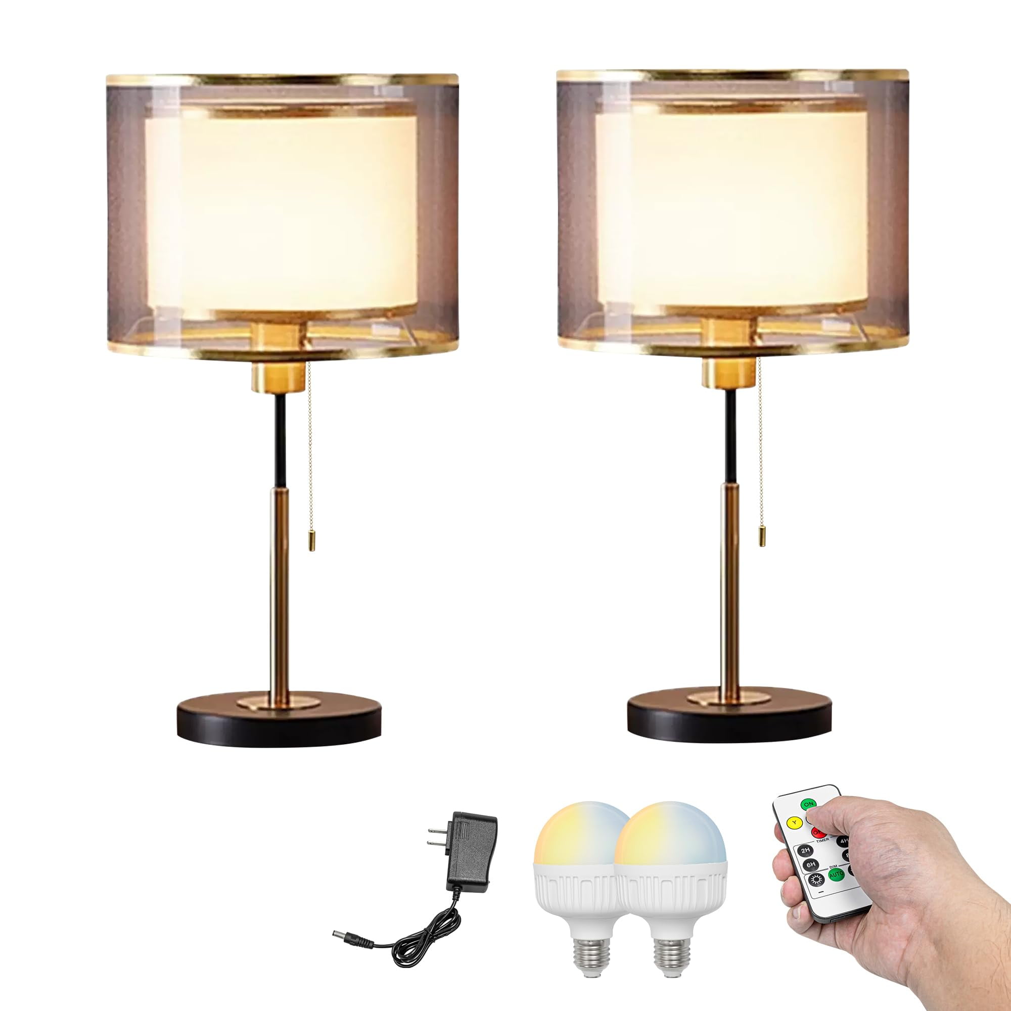 Kiven Cordless Table Lamp, Dimmable LED Desk Lamp with Black Fabric ...