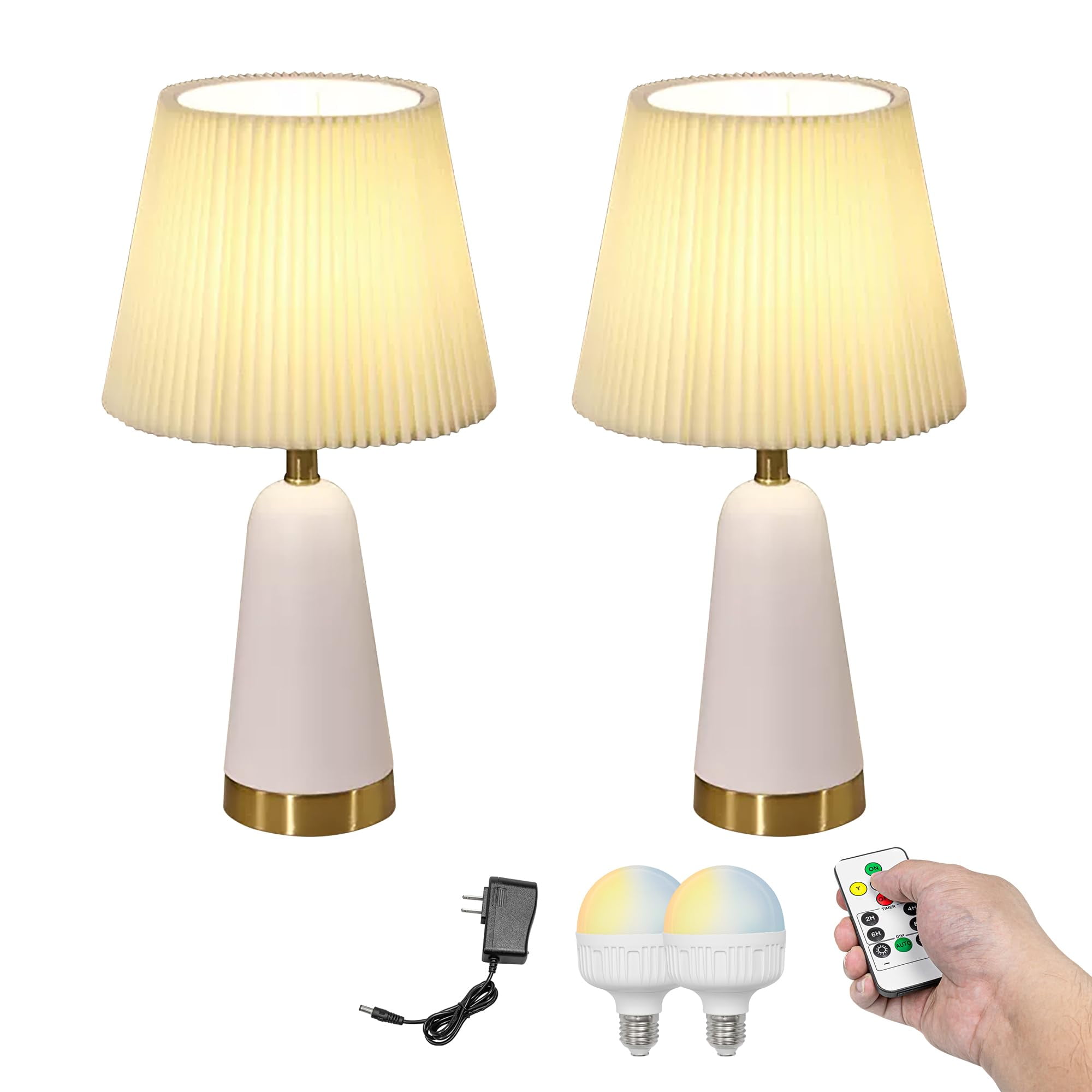 Kiven Cordless Table Lamp, Dimmable LED Desk Lamp with Cream Fabric ...