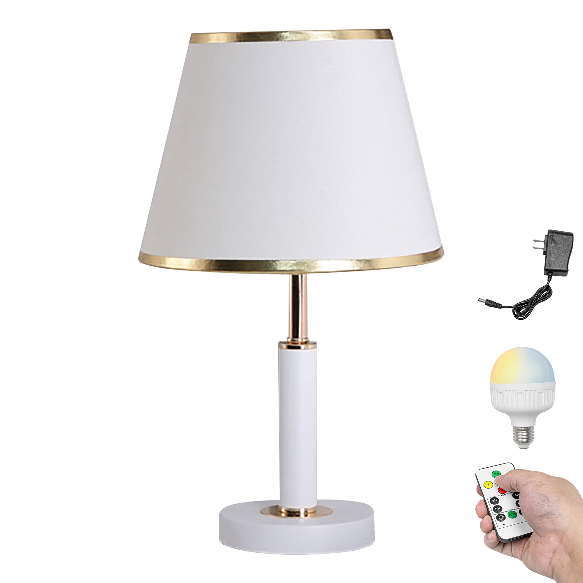 Kiven Cordless Table Lamp, Dimmable LED Desk Lamp with White Fabric ...