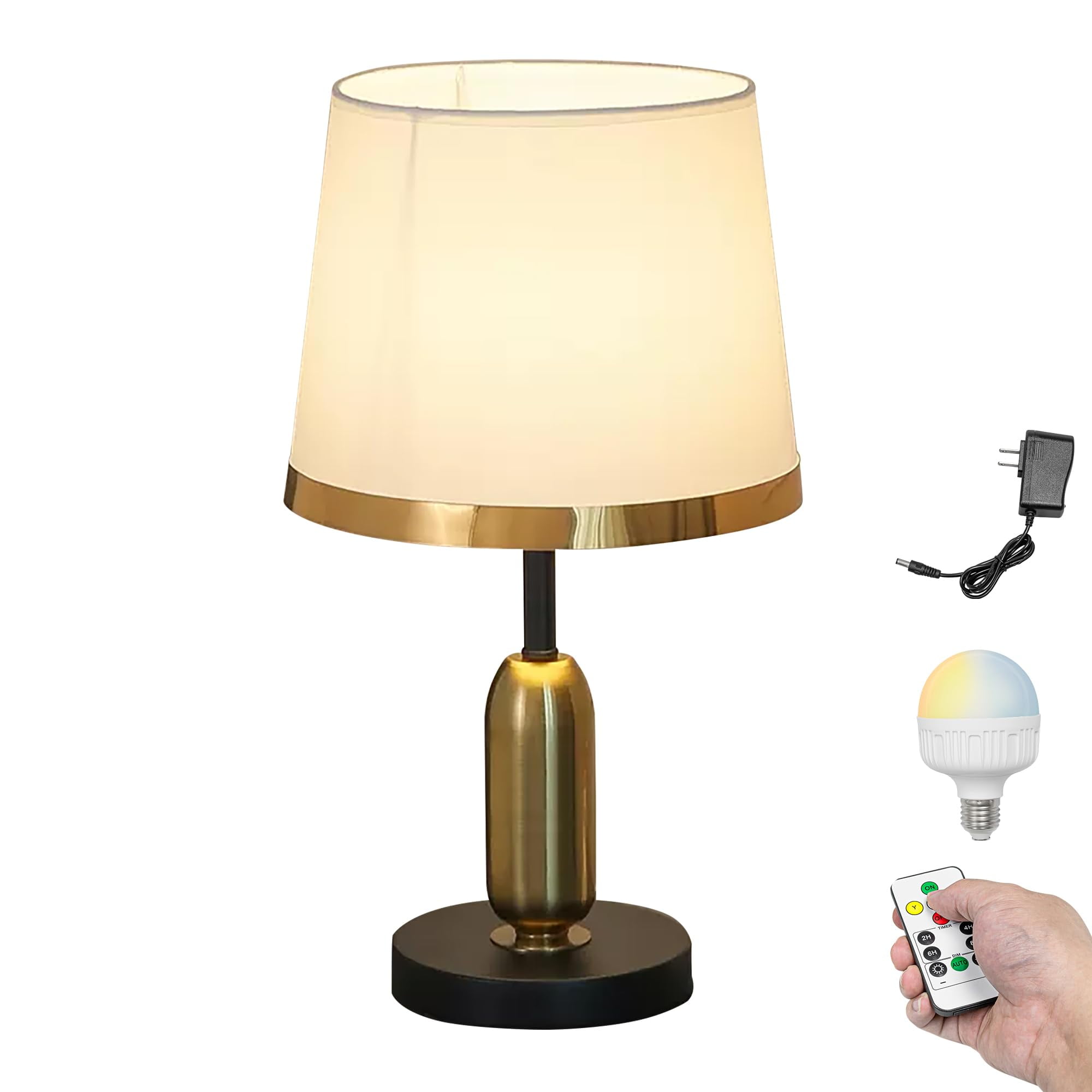 Kiven Cordless Table Lamp, Dimmable LED Desk Lamp with White Fabric ...
