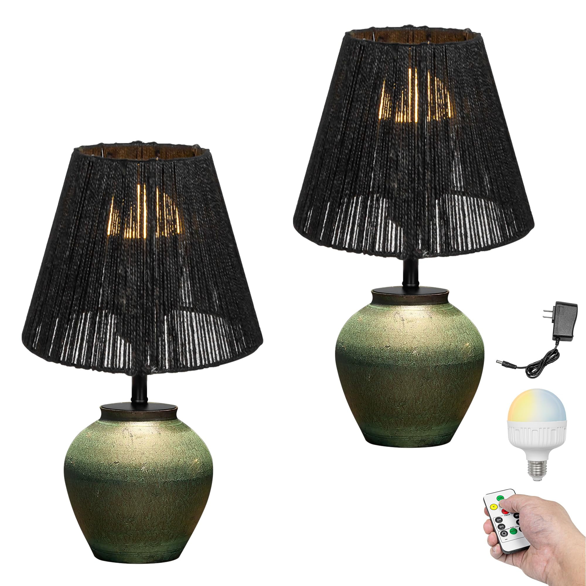 Kiven Cordless Table Lamp, Dimmable LED Vase Lamp with Black Lampshade ...