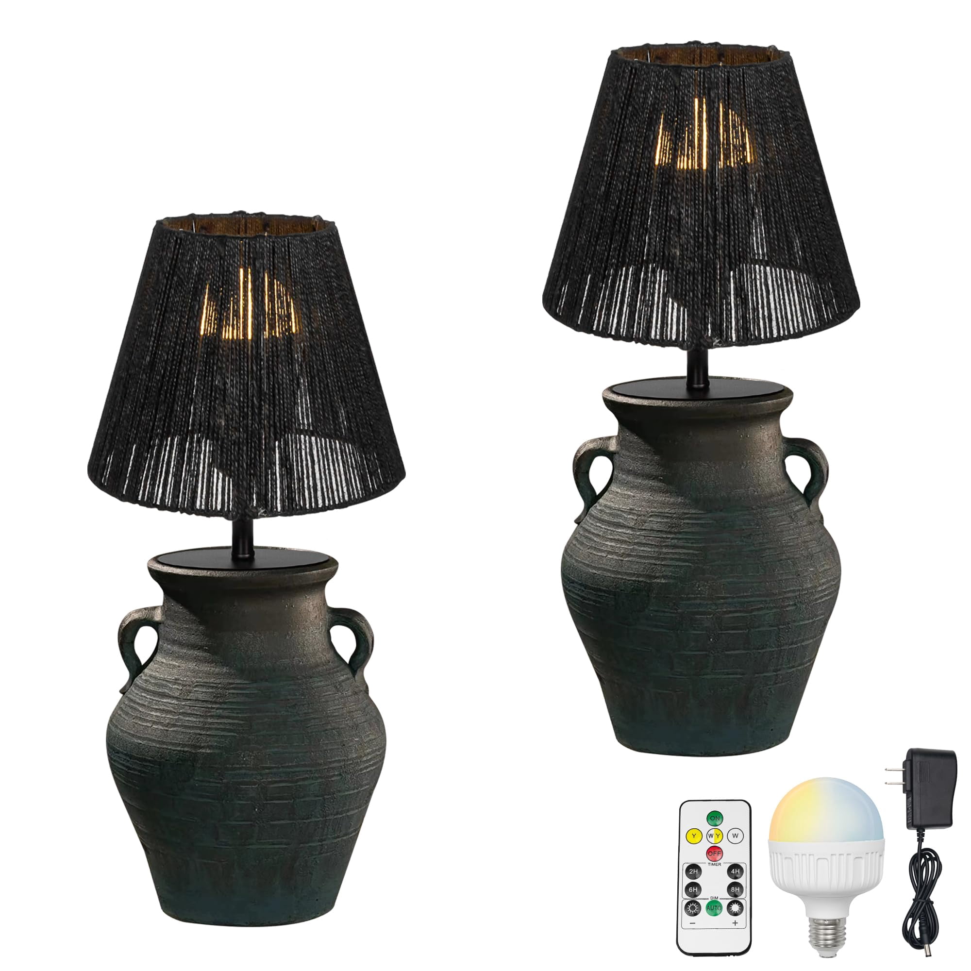 Kiven Cordless Table Lamp, Dimmable LED Vase Lamp with Black Lampshade ...