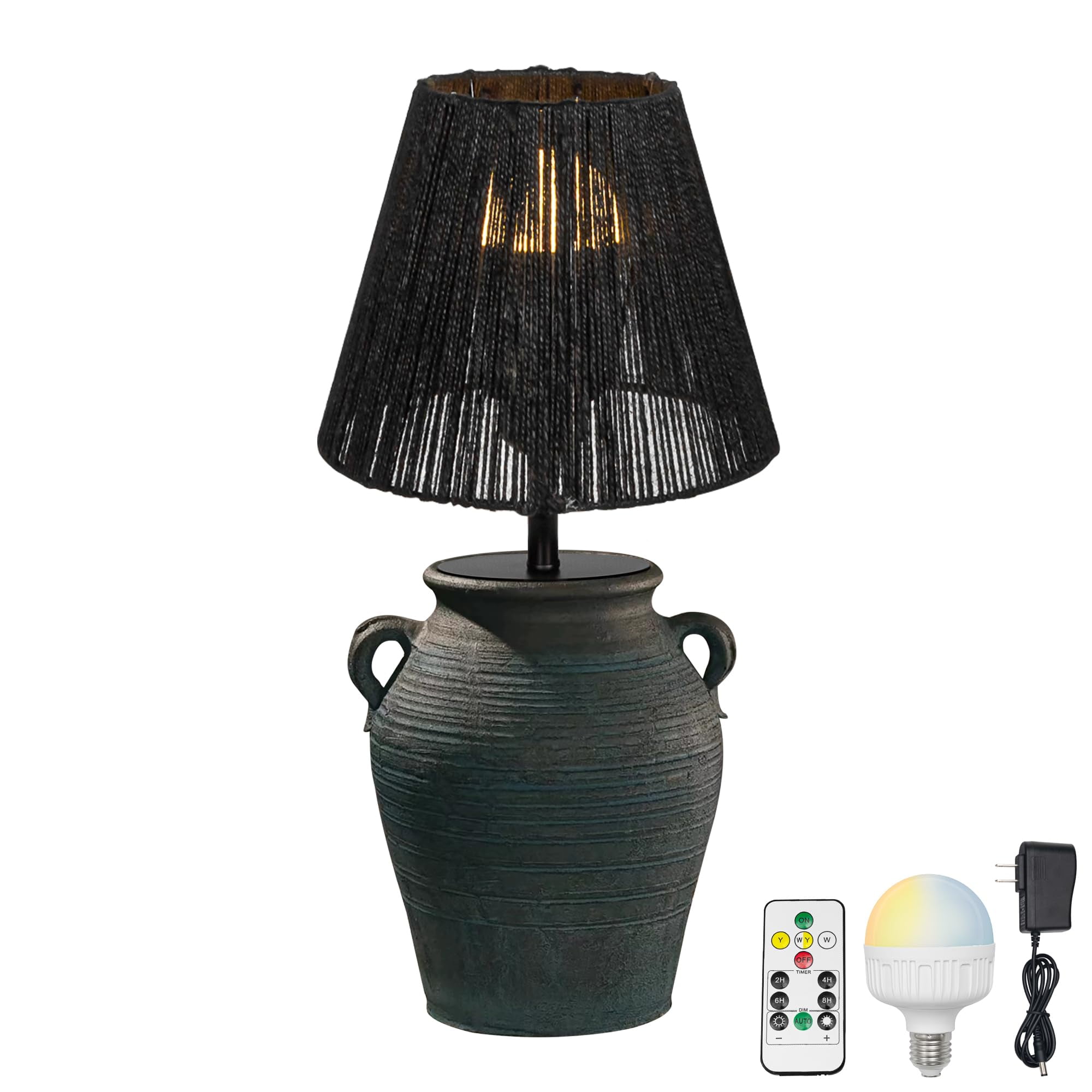 Kiven Cordless Table Lamp, Dimmable LED Vase Lamp with Black Lampshade ...