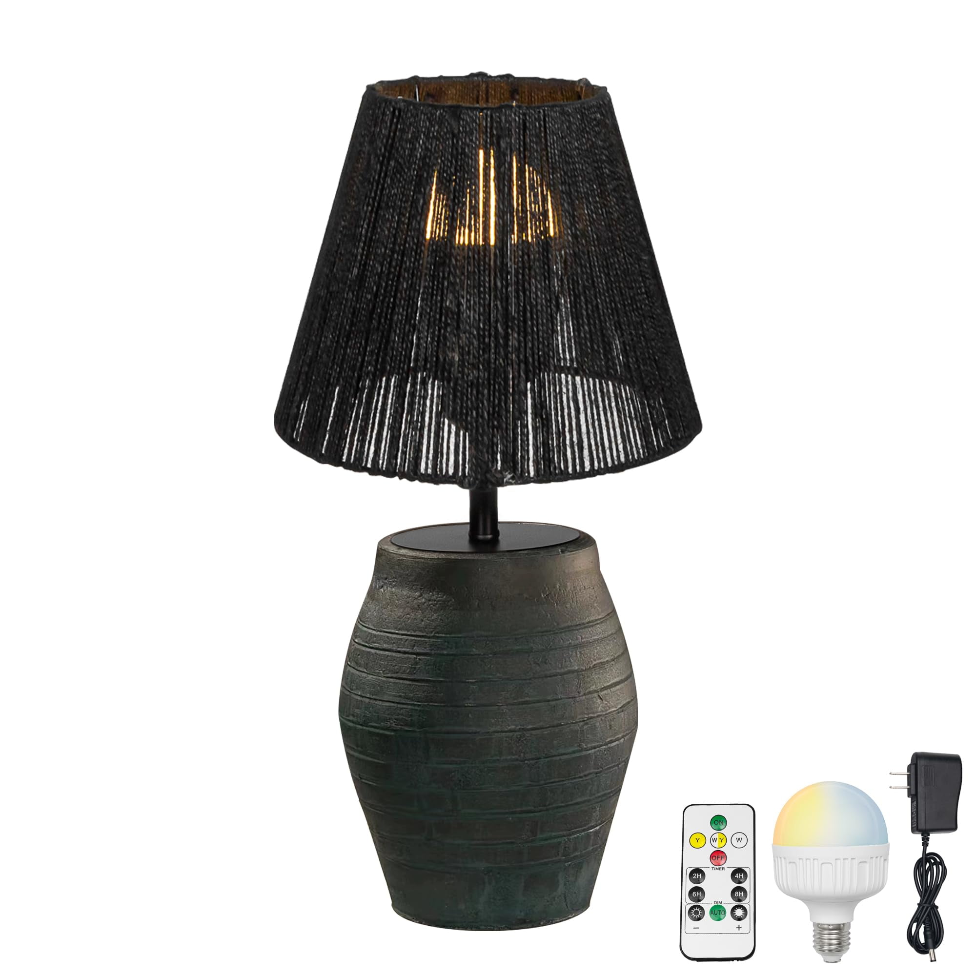 Kiven Cordless Table Lamp, Dimmable LED Vase Lamp with Black Lampshade ...