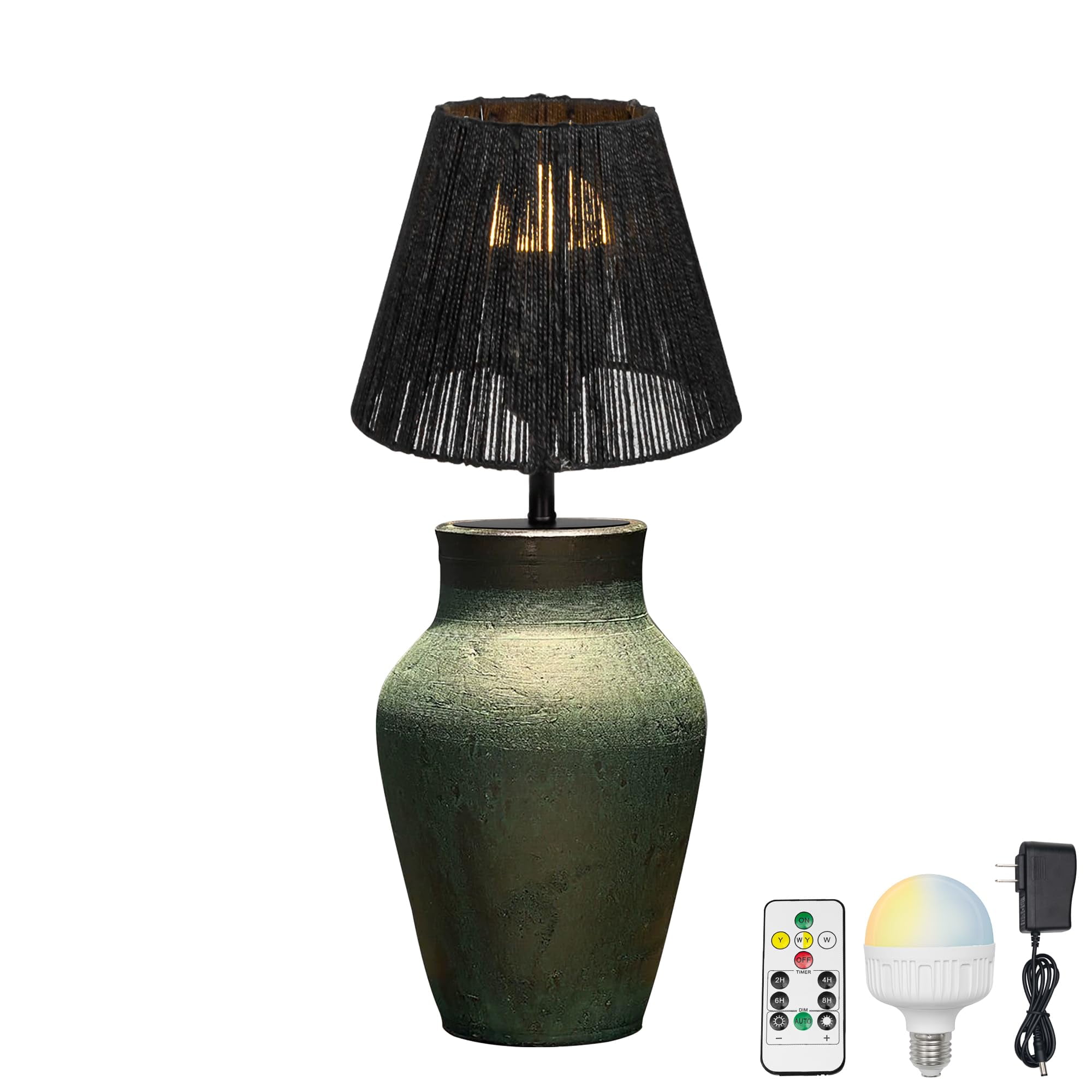 Kiven Cordless Table Lamp, Dimmable LED Vase Lamp with Black Lampshade ...